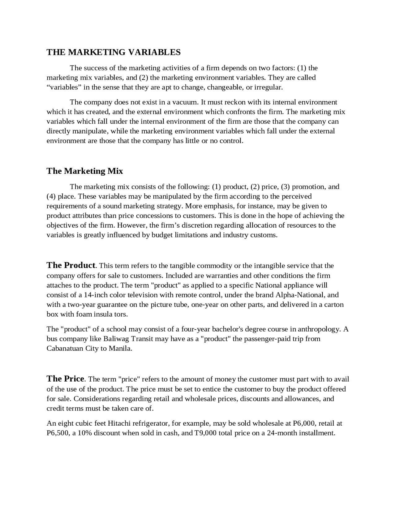 The Marketing Variables in Principles of Marketing | Study notes ...