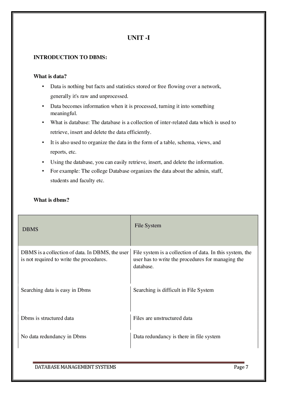 Dbms Effective Notes For Xam Lecture Notes Database Management Systems Dbms Docsity