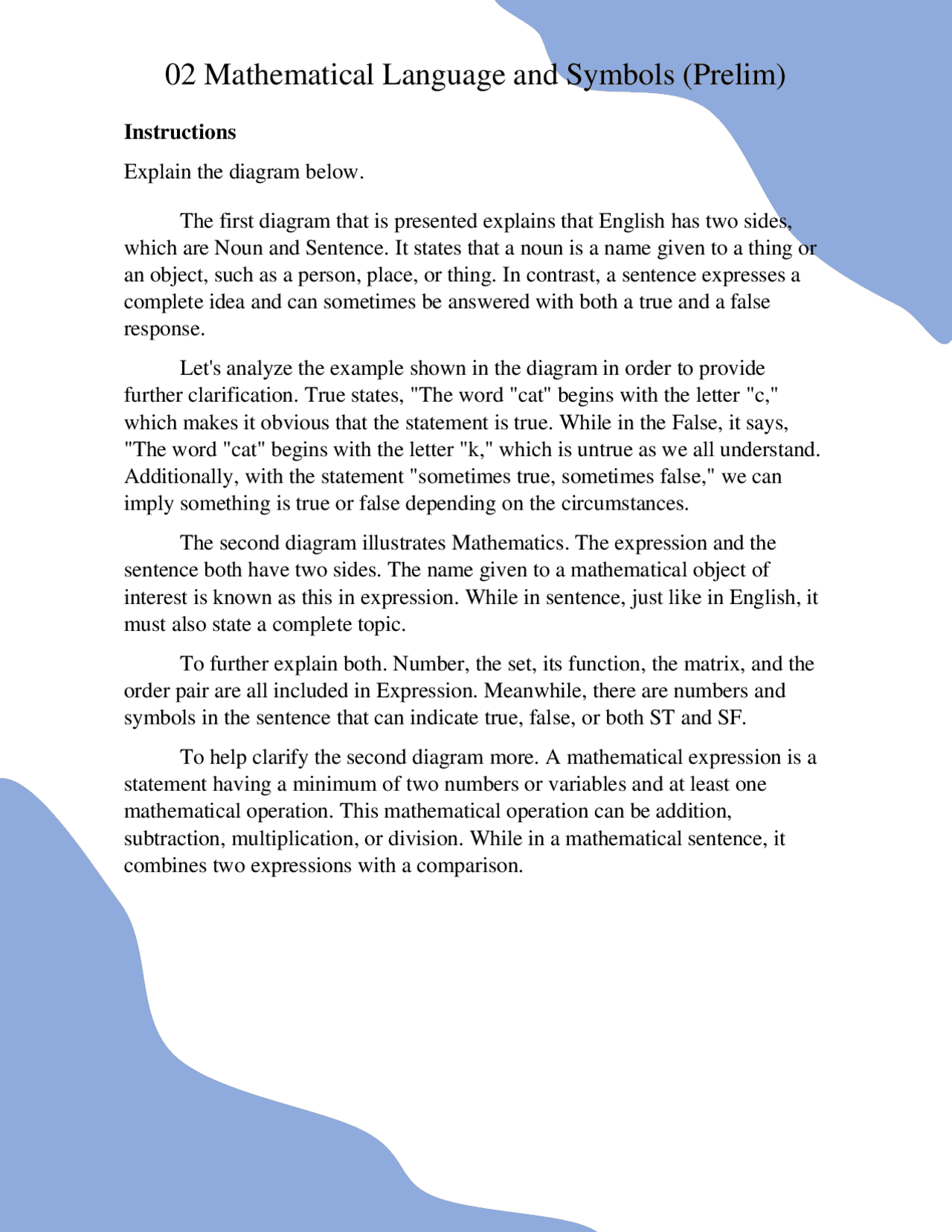 Mathematics And English Summaries Mathematics Docsity