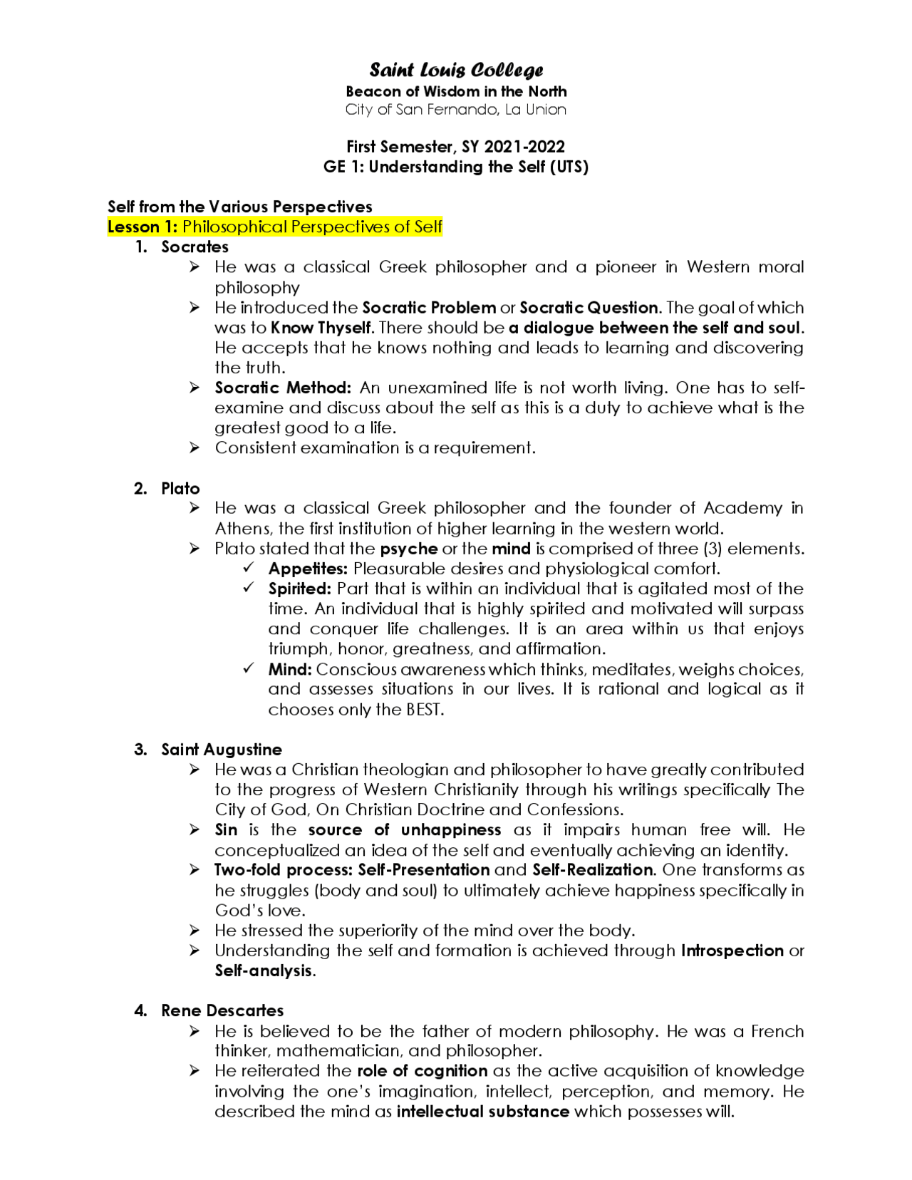 Philisophical Perspectives Lecture Notes Philosophy Docsity