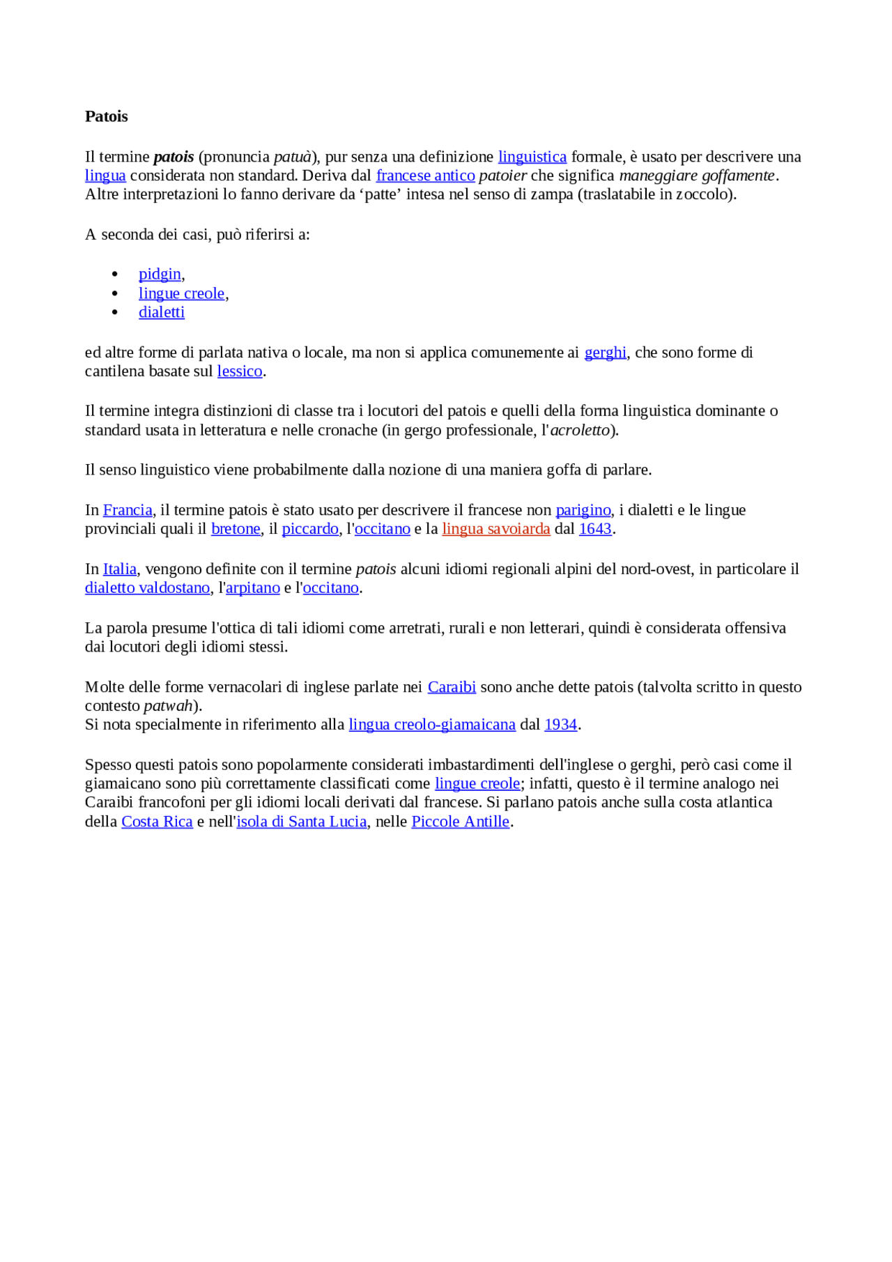Il Patois Lingua Dialetto Appunti Di Storia Docsity