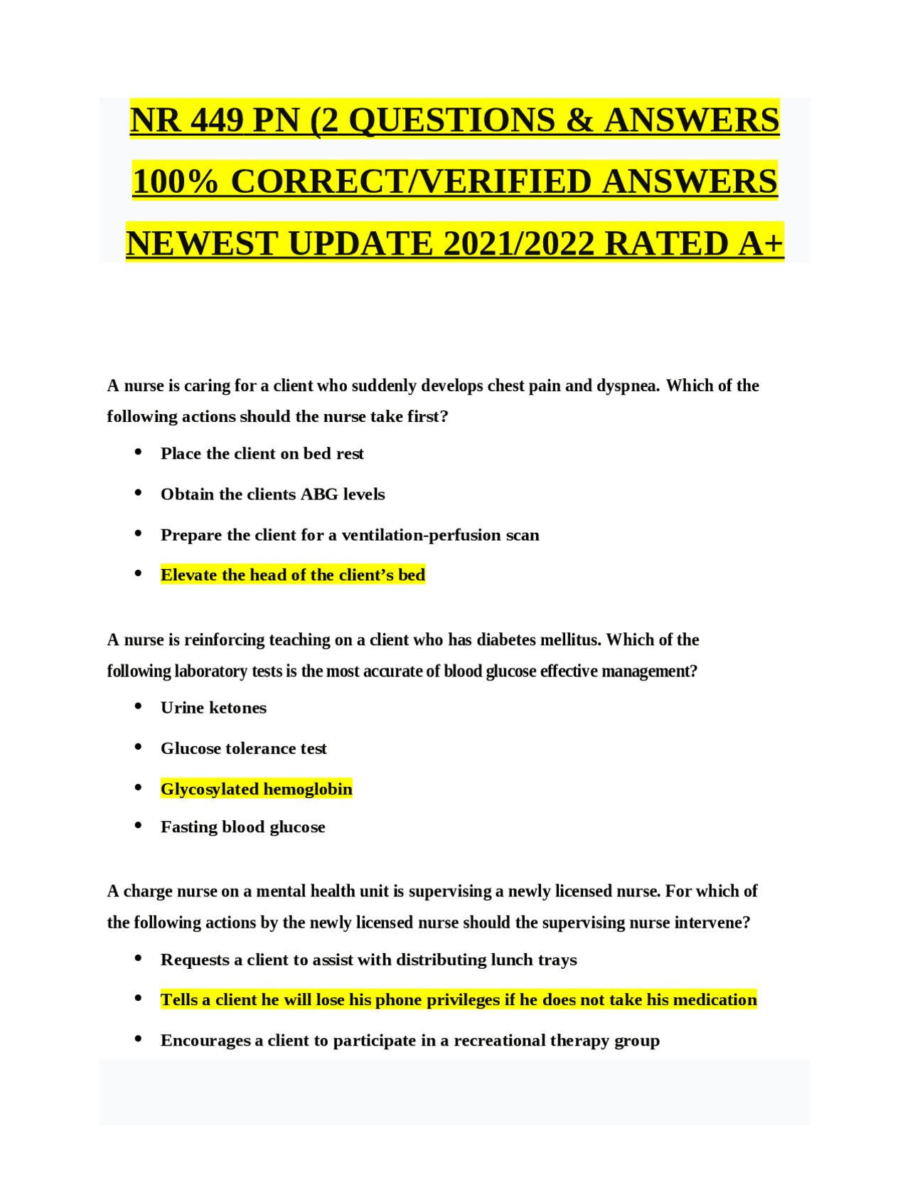NR 449 PN (2 QUESTIONS & ANSWERS 100% CORRECT/VERIFIED ANSWERS NEWEST ...