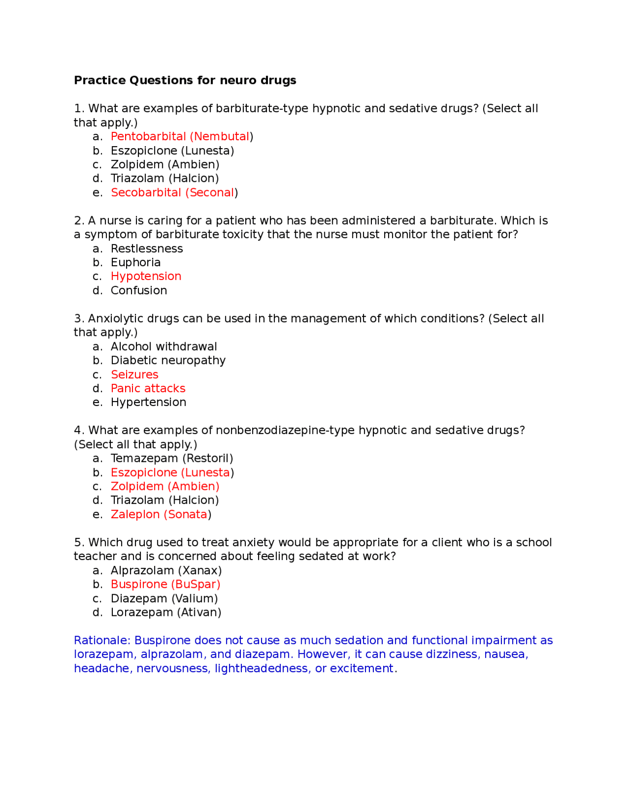 Nr 293 week 3 and 4 Practice questions for Neuro drugs 1 | Exams ...