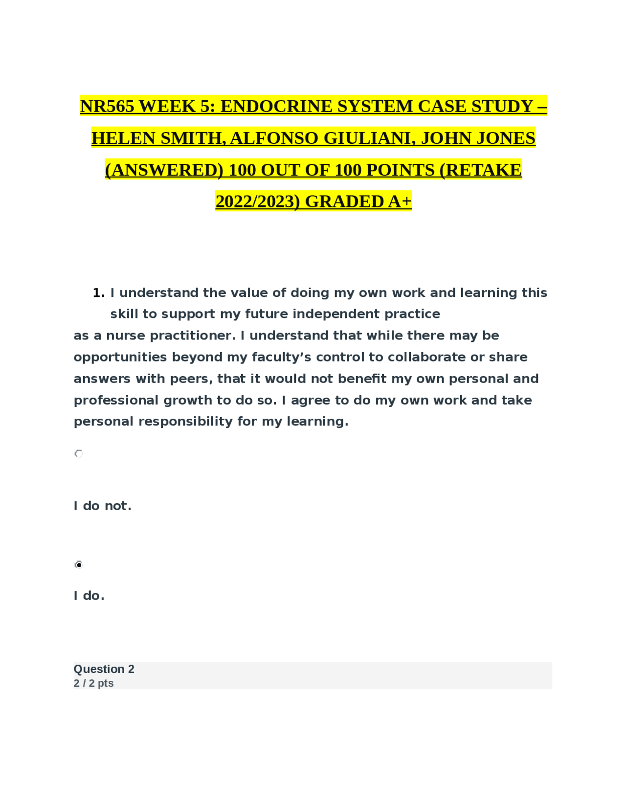 NR565 WEEK 5: ENDOCRINE SYSTEM CASE STUDY – HELEN SMITH, ALFONSO ...