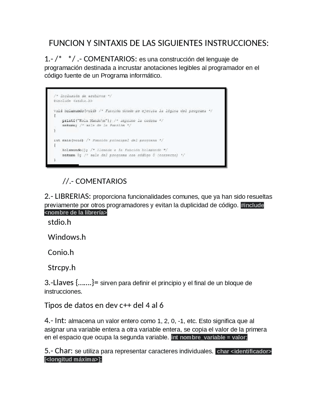 Sintaxis y sus funciones | Resúmenes de Programación Informática | Docsity