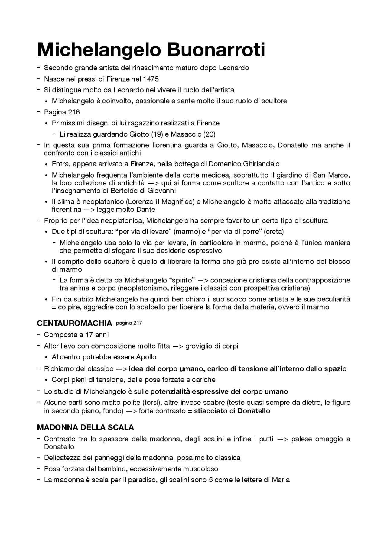 Michelangelo Buonarroti e le sue opere | Schemi e mappe concettuali di ...