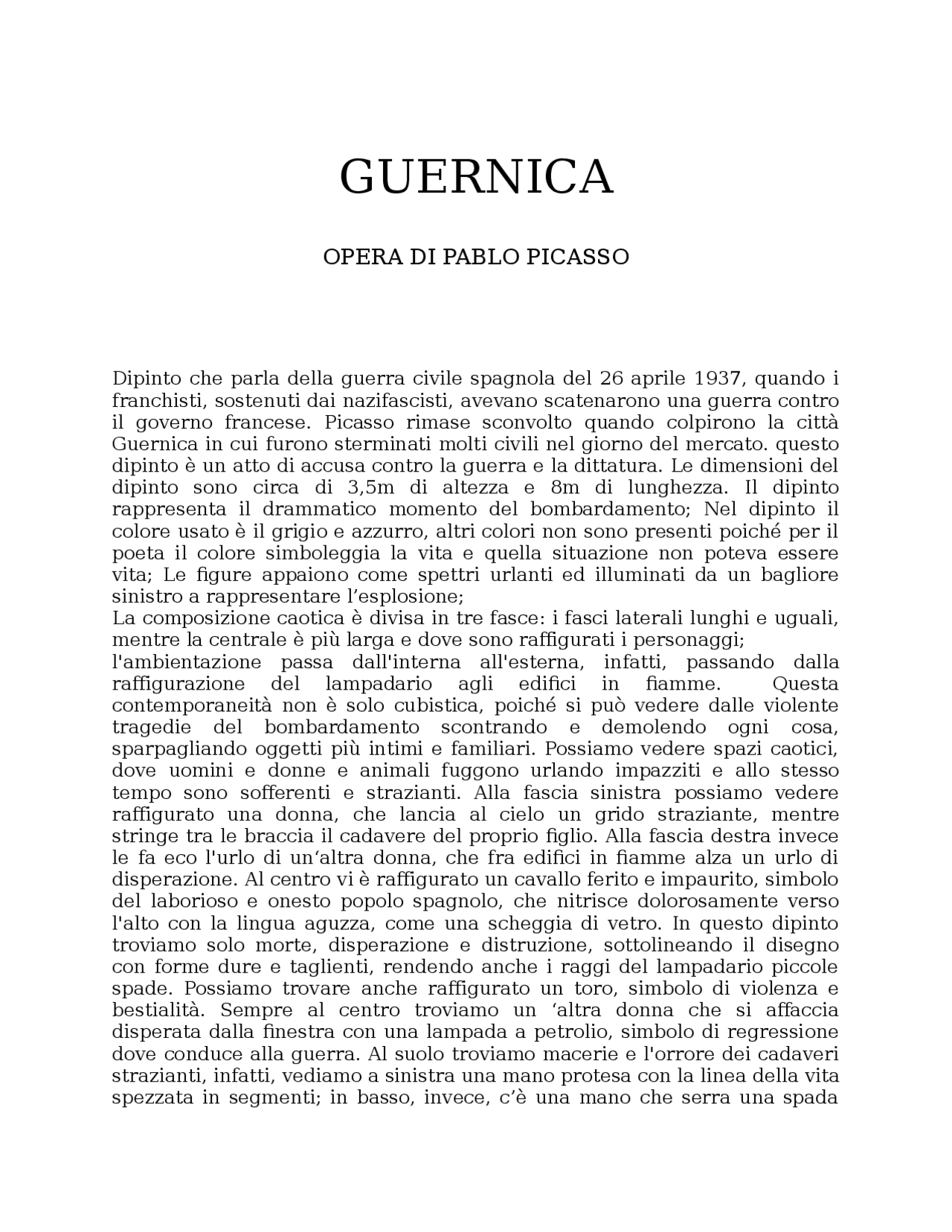 GUERNICA OPERA DI PABLO PICASSO | Collegamenti Interdisciplinari di ...