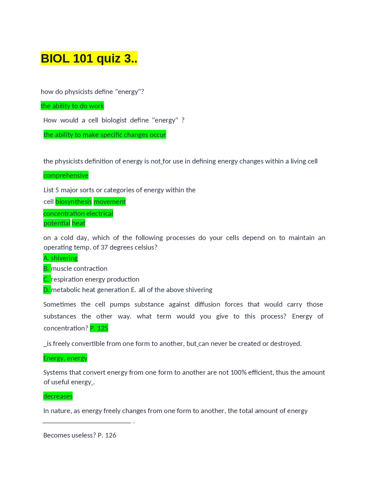 BIOL_101_quiz_3. BIOL_101_quiz_3 | Exams Biology | Docsity