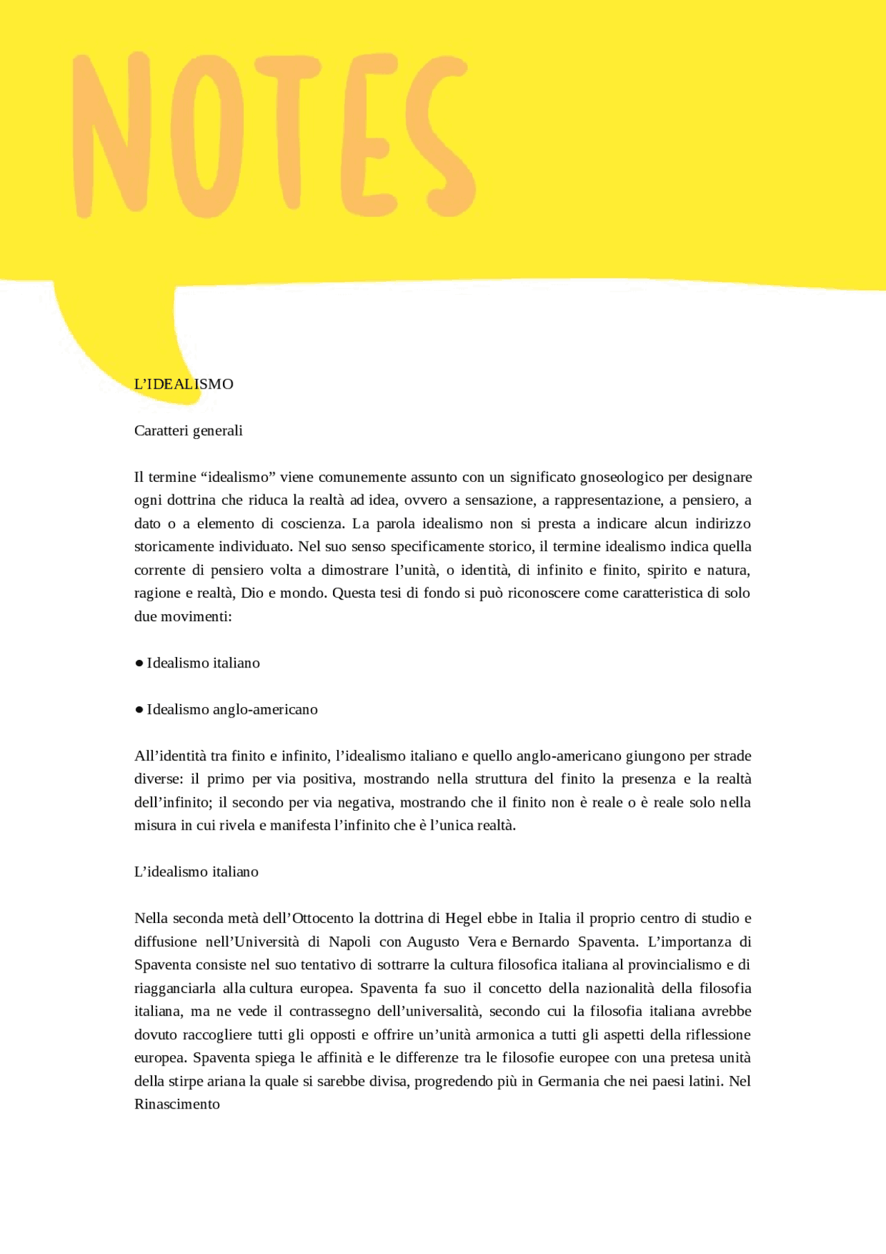 Riassunto Sullidealismo Appunti Di Filosofia Docsity