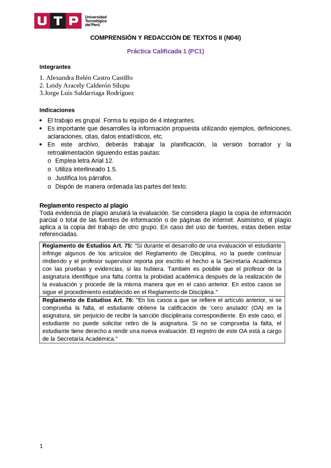 Practica Calificada 1 Version Borrador Redaccion De Textos Apuntes De