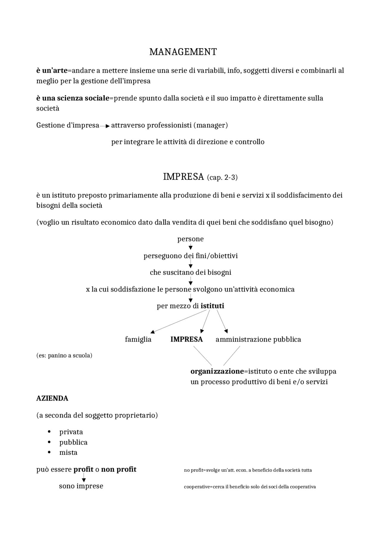Fondamenti di management | Appunti di Management Theory | Docsity