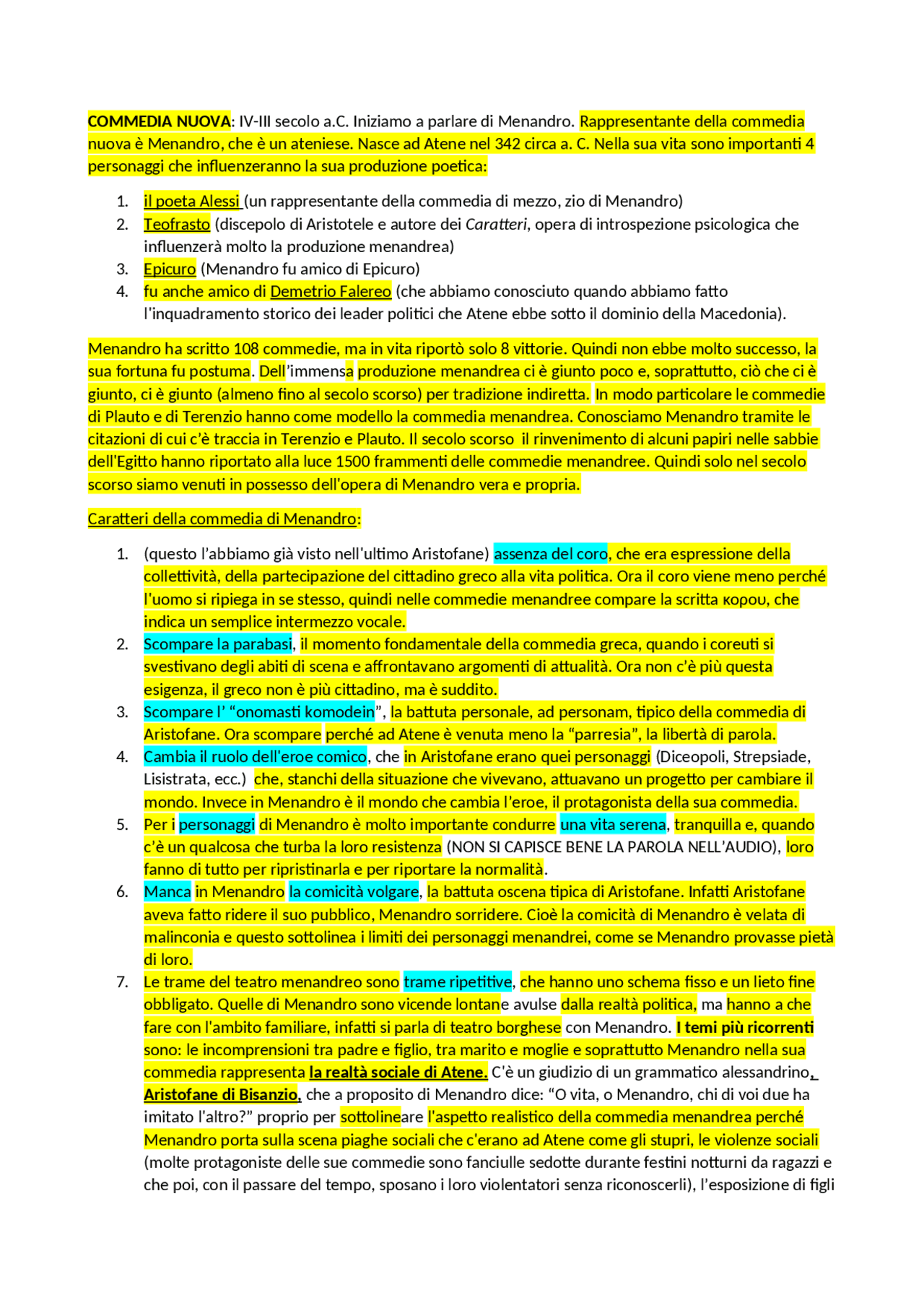 La Nuova Commedia Di Menandro Appunti Di Greco Docsity