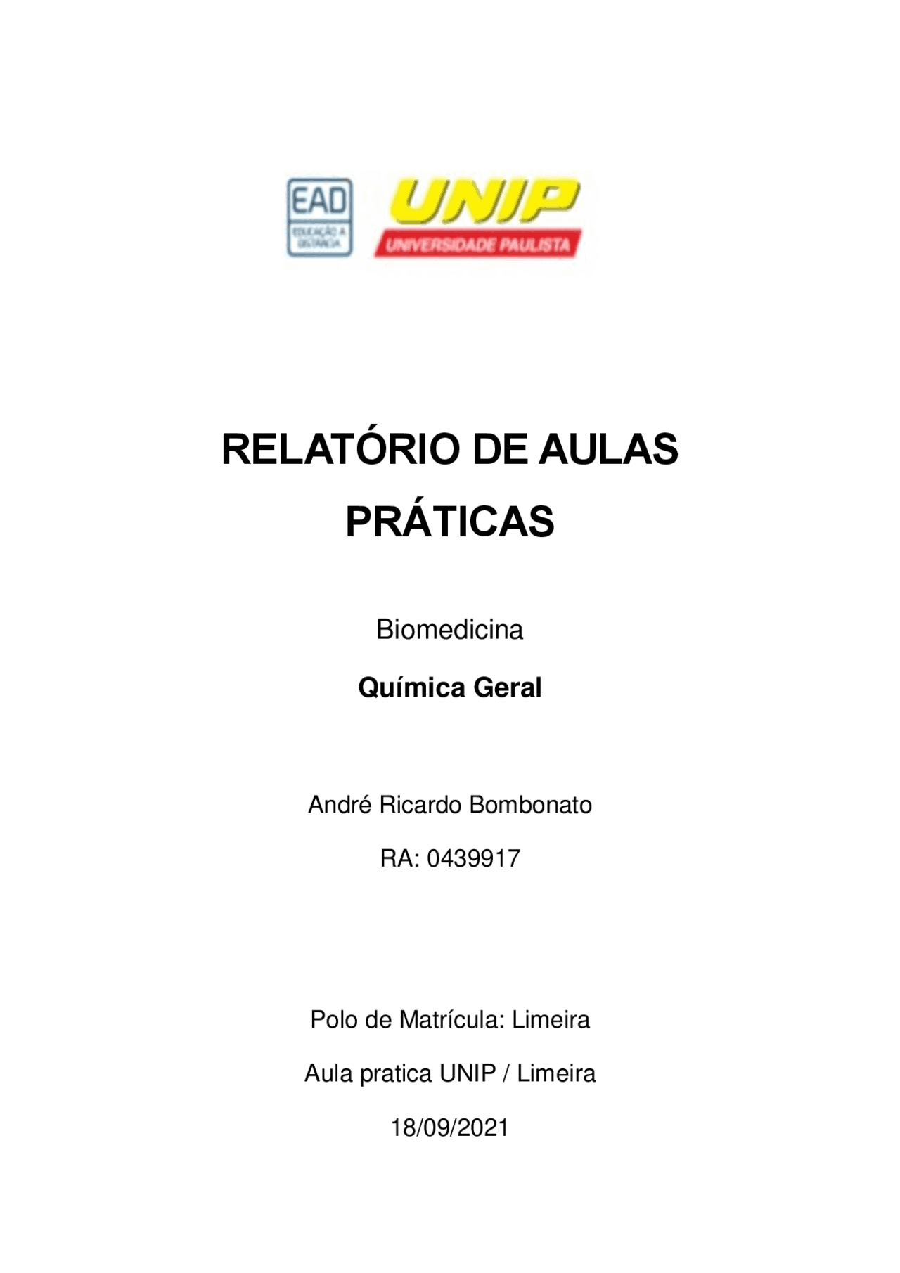 QUIMICA RELATORIO QUIMICA RELATORIO | Esquemas Química | Docsity