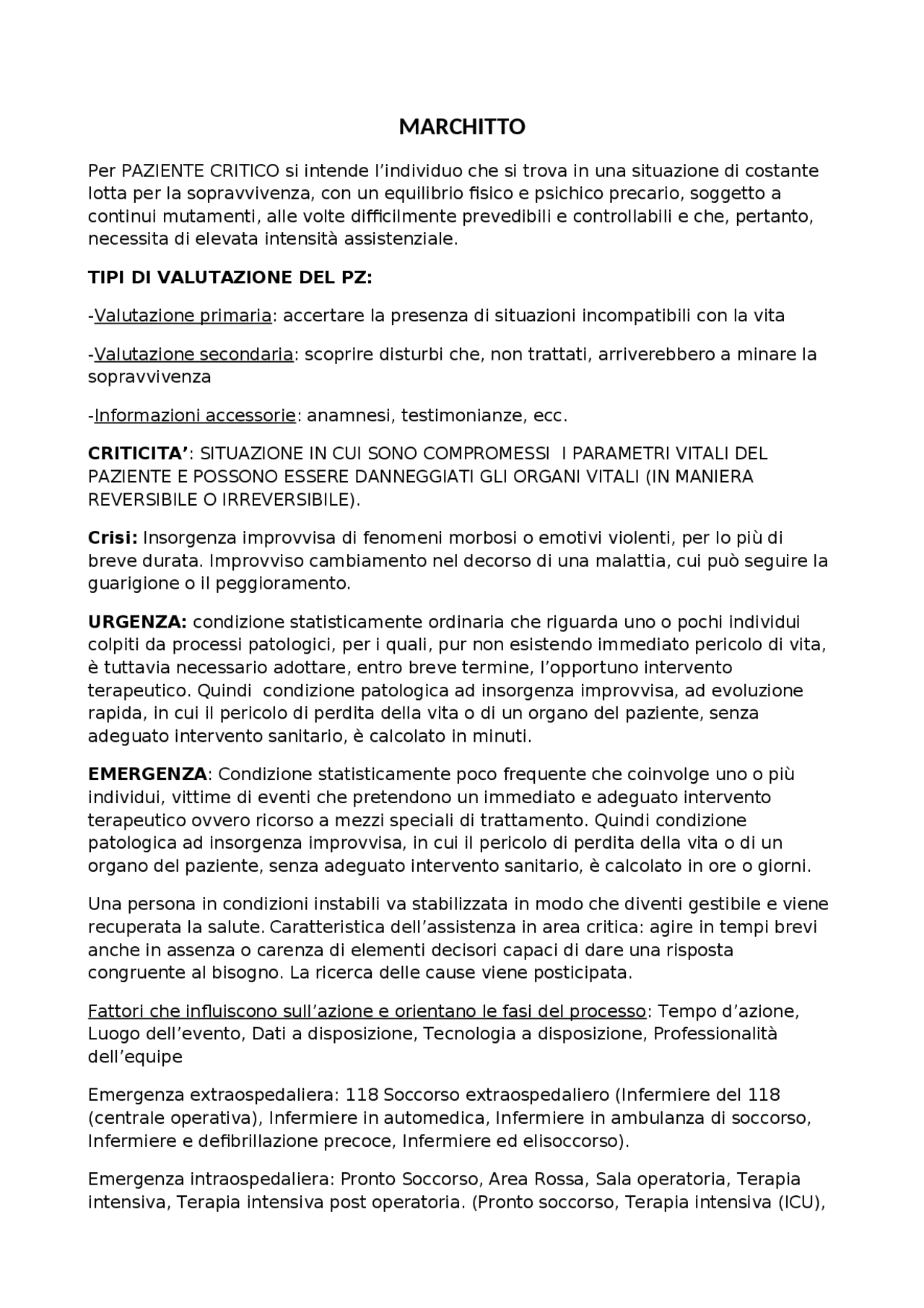 Infermieristica In Area Critica Sintesi Del Corso Di Infermieristica