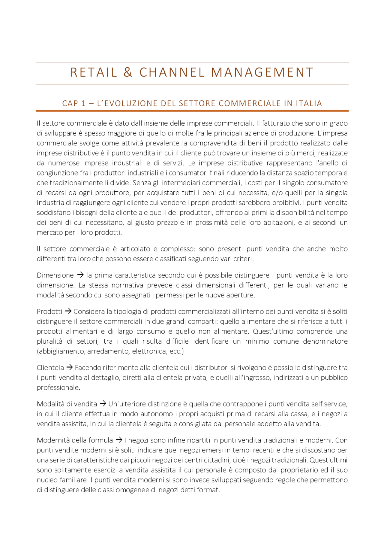 Retail & channel management - castaldo | Dispense di Marketing | Docsity