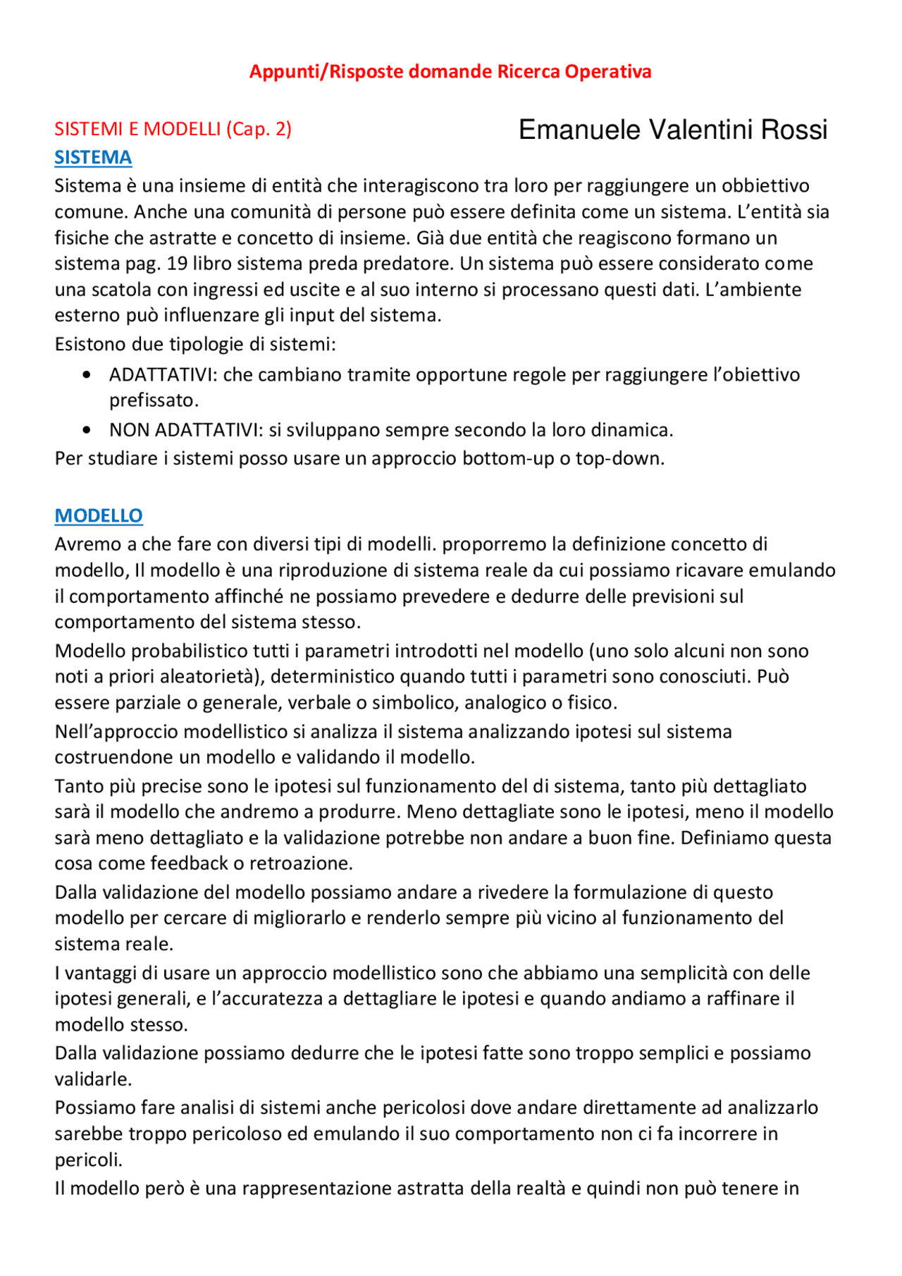 Riassunto Ricerca Operativa Appunti Di Ricerca Operativa Docsity