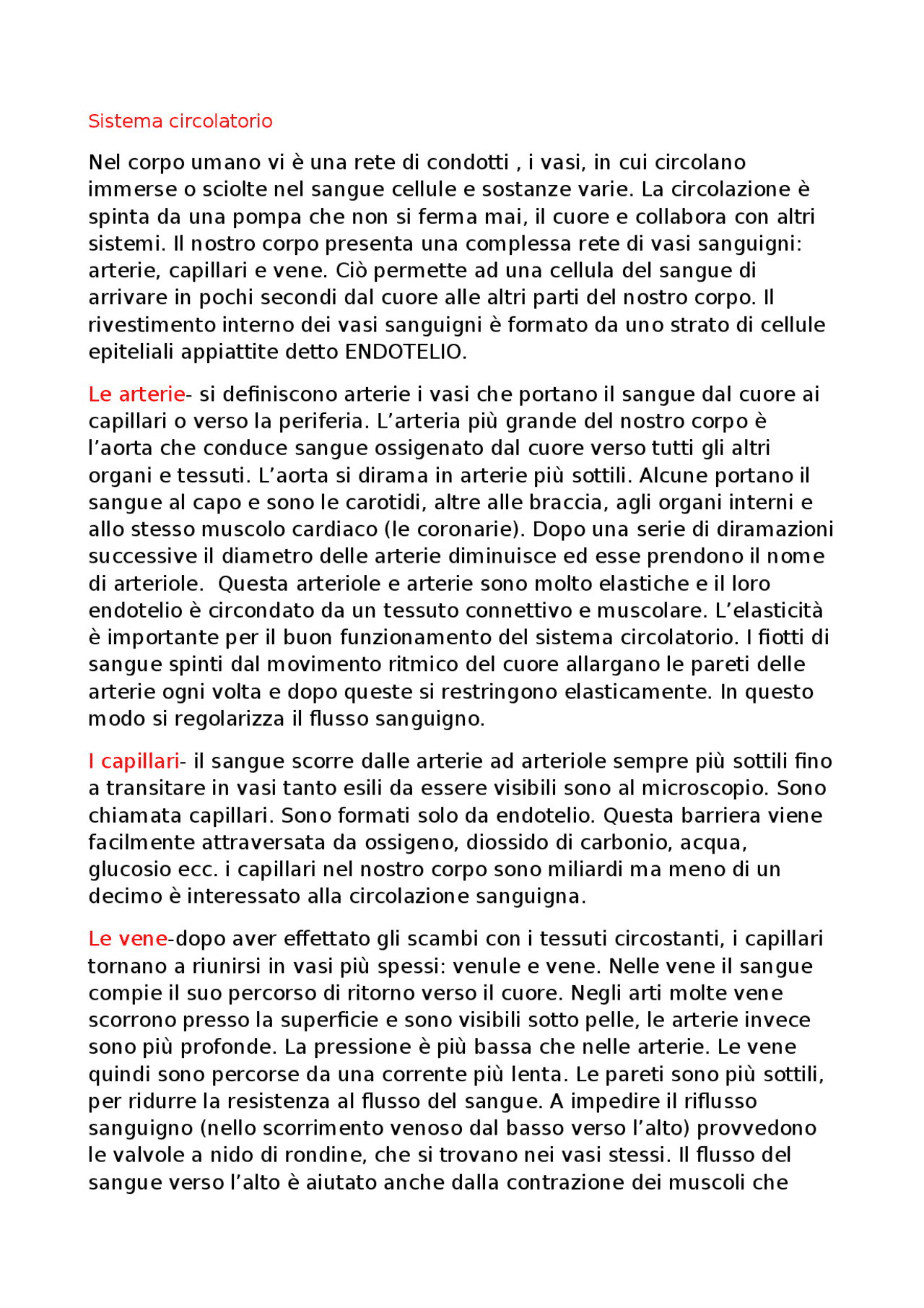 Il Sistema Circolatorio Appunti Di Scienze Umane Docsity