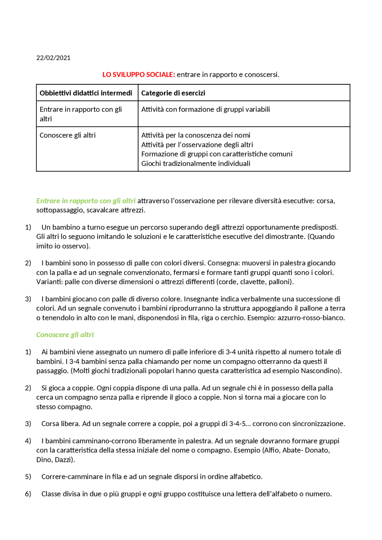 DIDATTICA E METODOLOGIA DELLE ATTIVITA MOTORIE appunti 2 semestre prof. Casolo. Scienze d ...