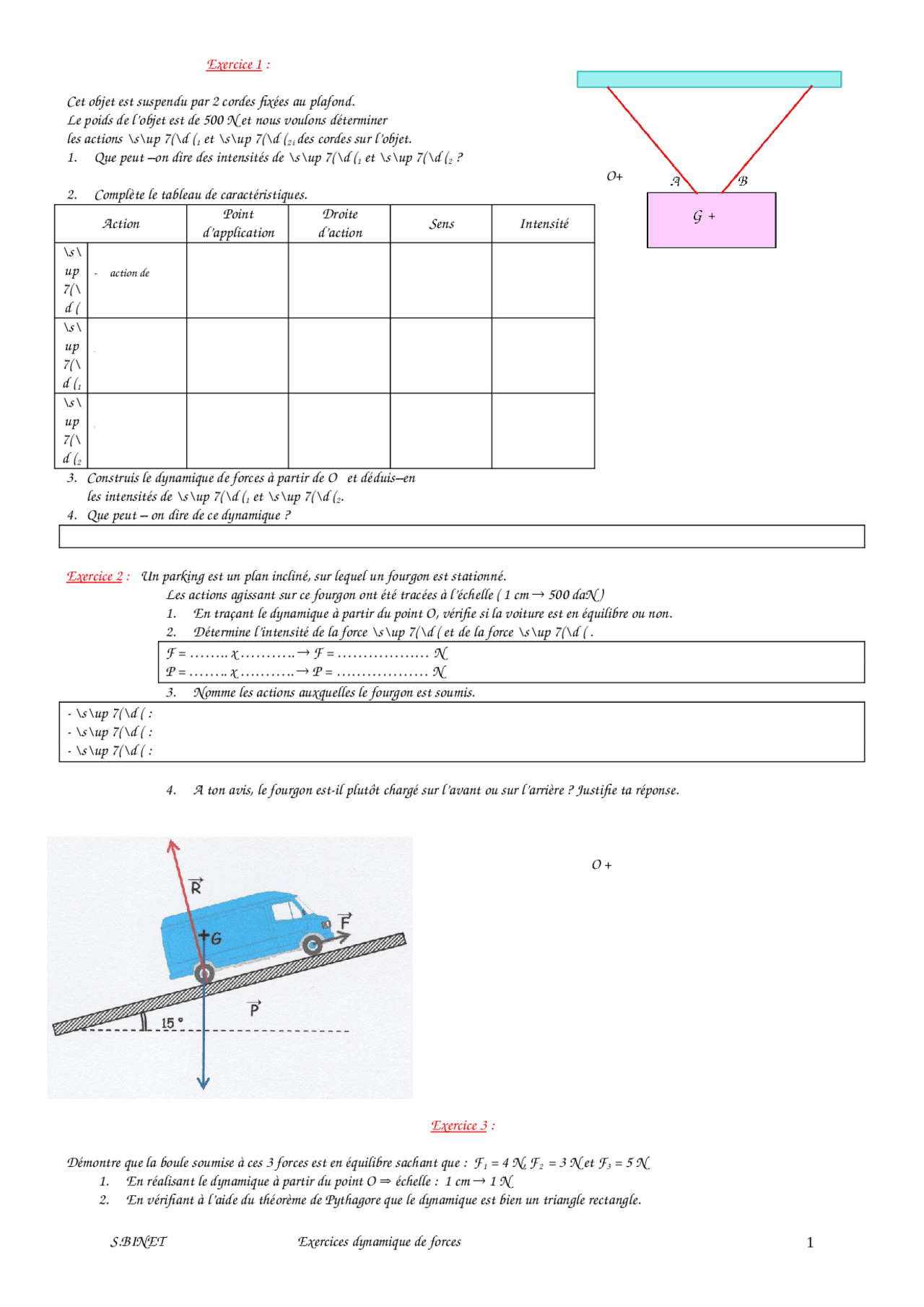 Exercice dynamiques sur les forces, élèves | Résumés Sciences de l ...