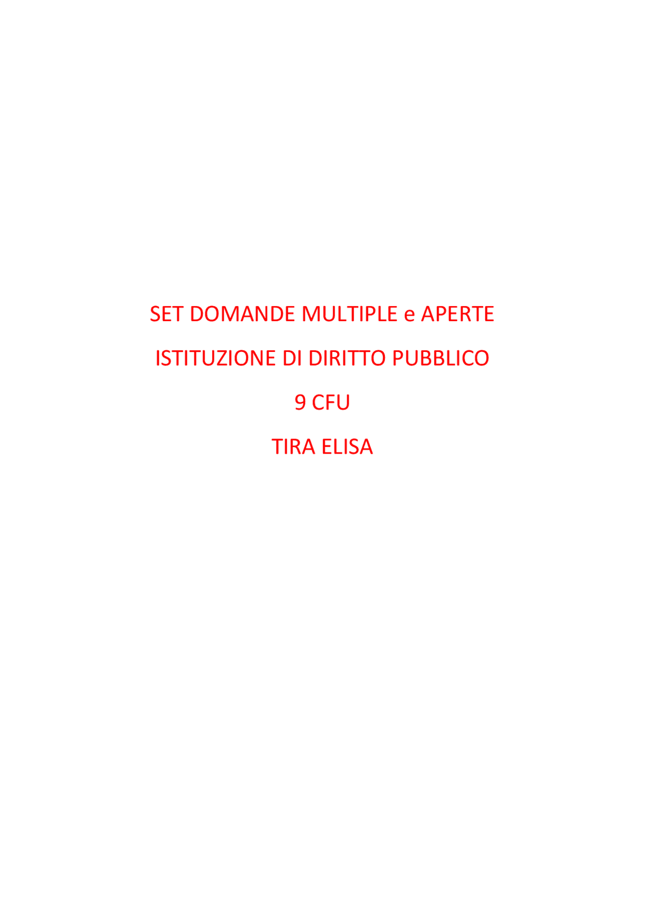 paniere Istituzione di Diritto Pubblico multiple e aperte | Panieri di Diritto Pubblico | Docsity