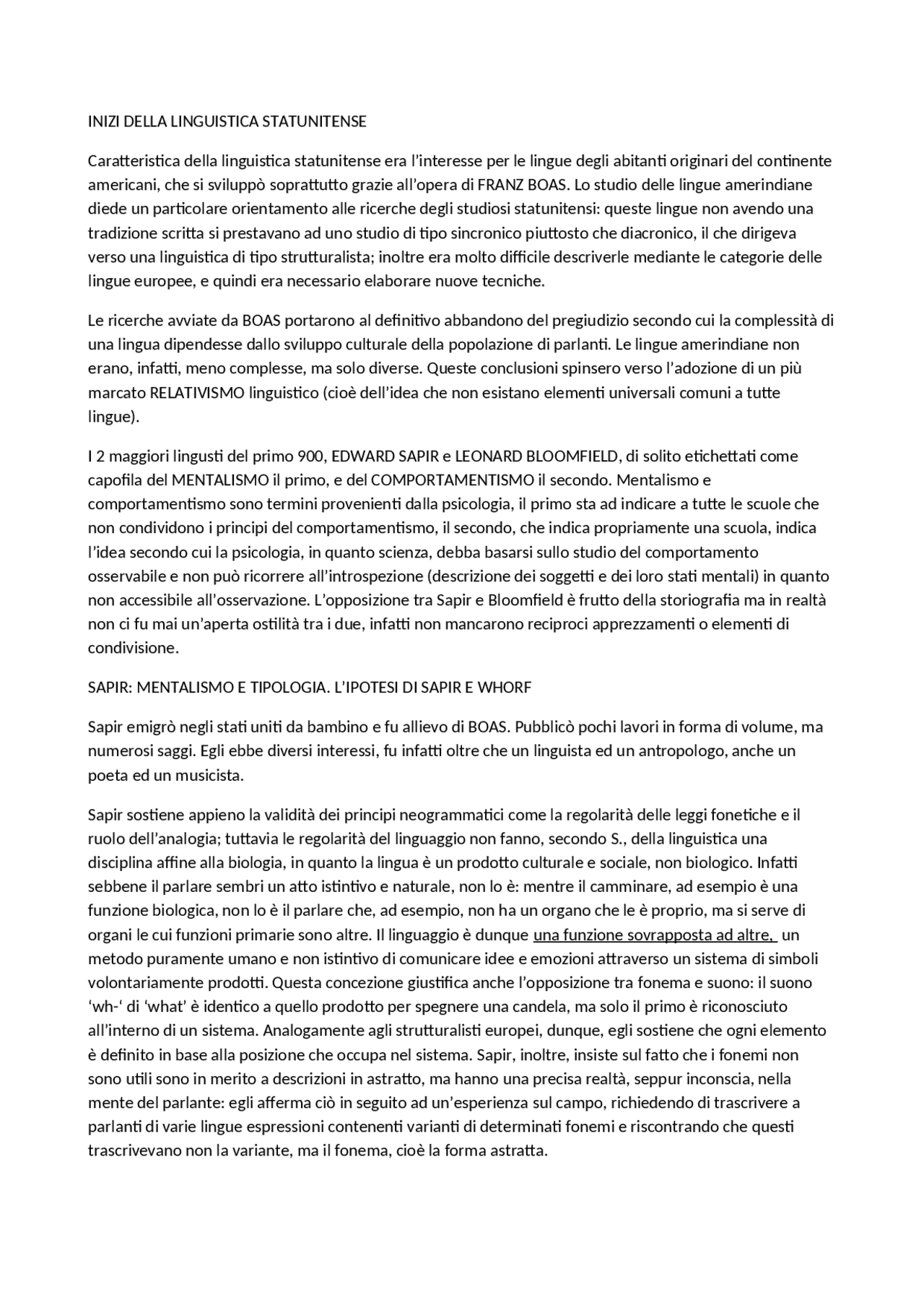 Linguistica Statunitense Dal Manuale Di G Graffi Sintesi Del Corso