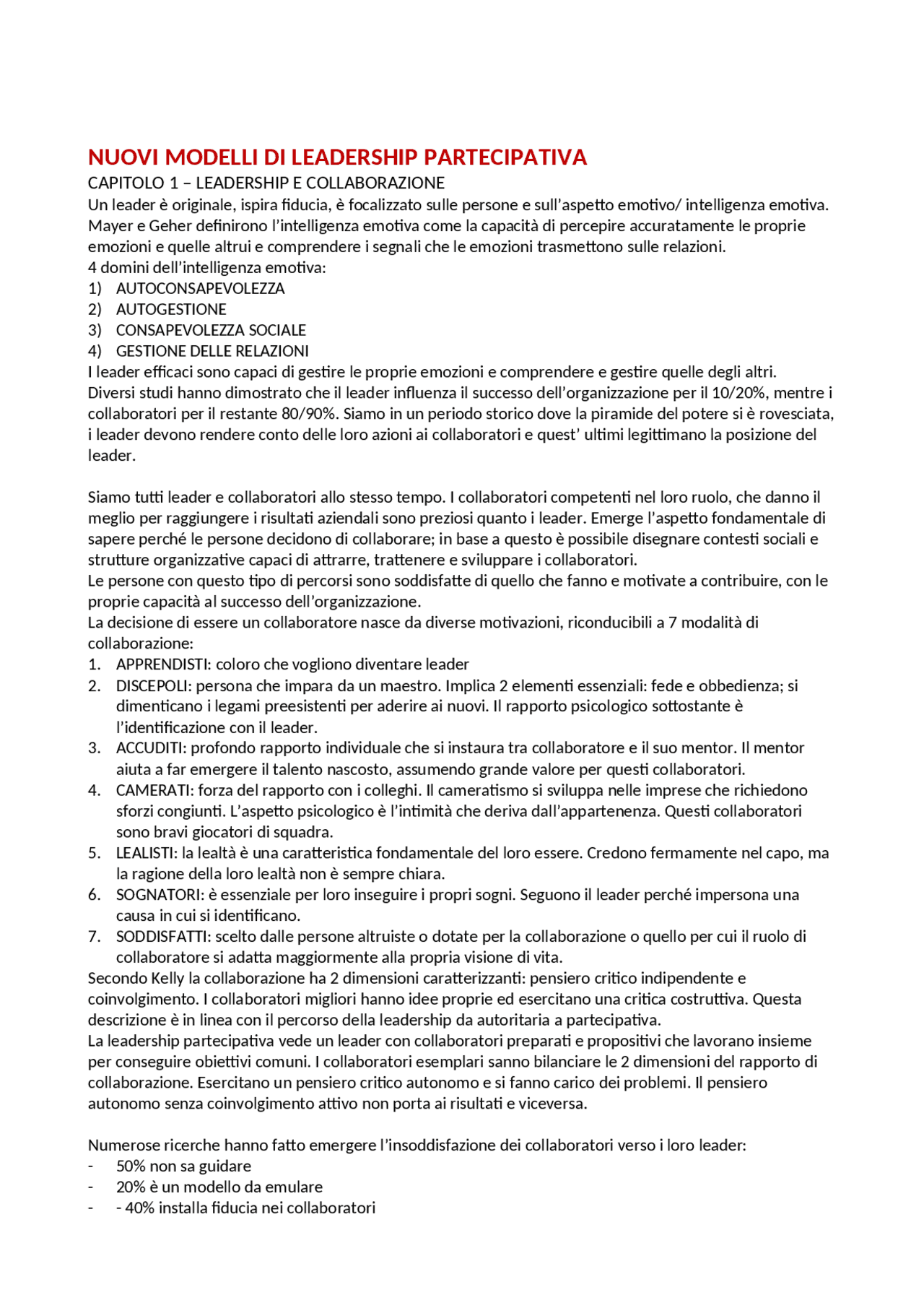 Riassunto del libro nuovi modelli di leadership partecipativa | Appunti ...