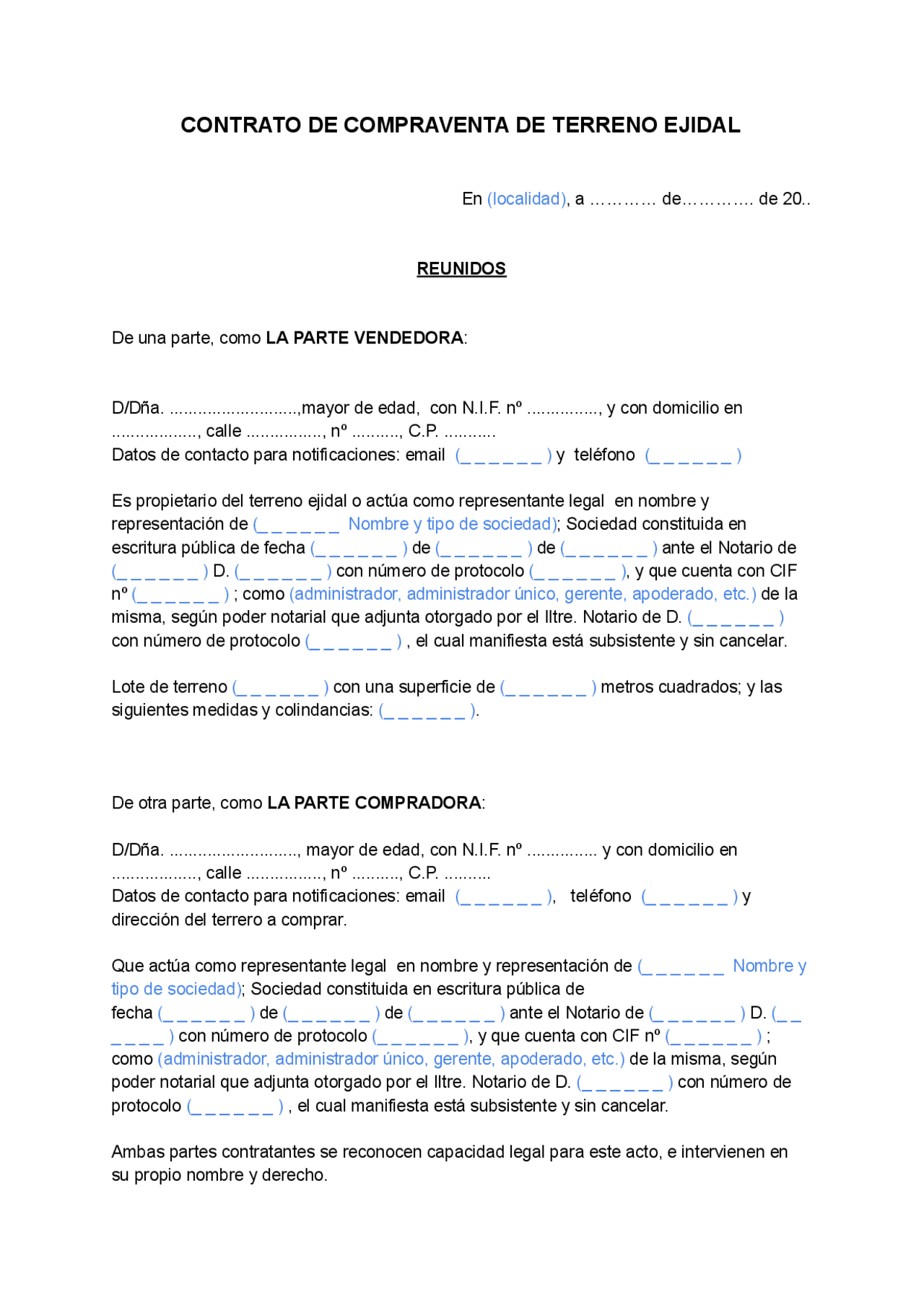 Contrato compraventa Terreno ejidal | Ejercicios de Derecho | Docsity