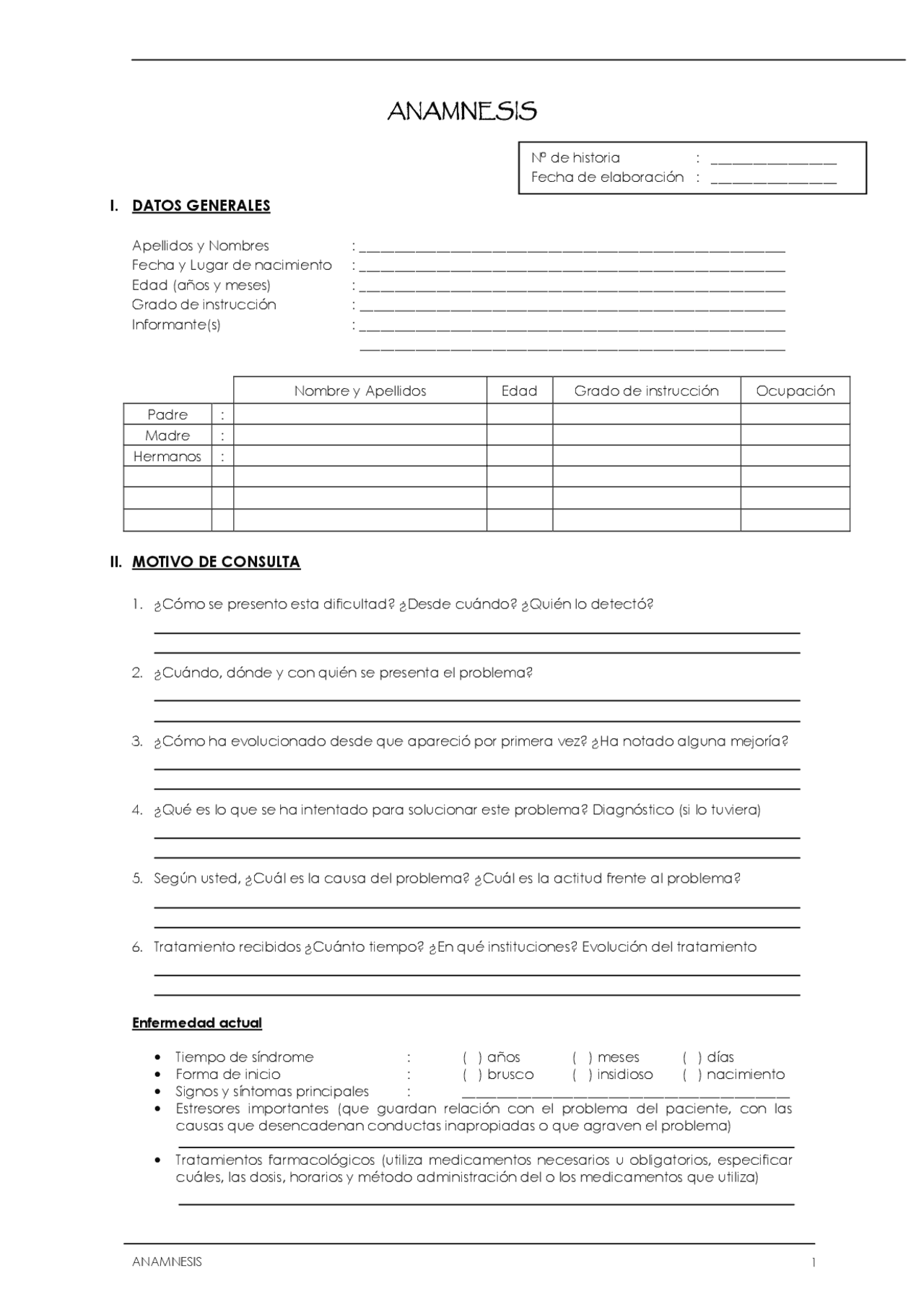 Estructura de una anamnesis | Monografías, Ensayos de Psicología | Docsity