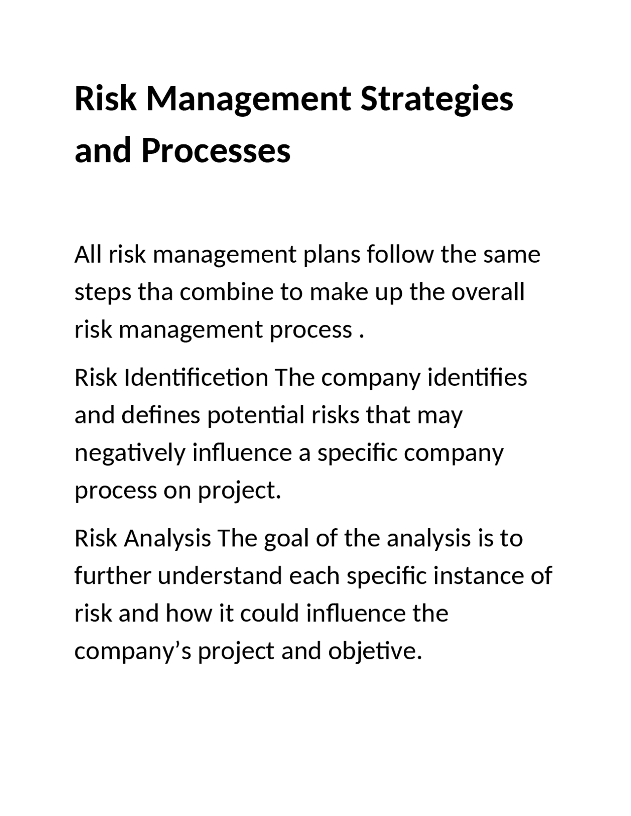 Risk management strategies | Essays (high school) Economics | Docsity