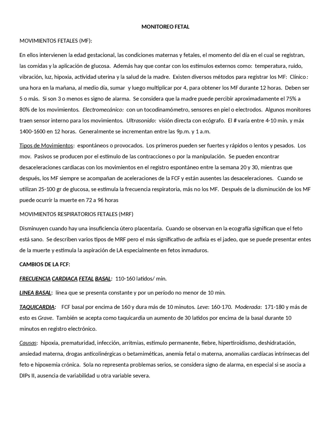 MONITOREO FETAL ANTEPARTO | Resúmenes de Ginecología | Docsity
