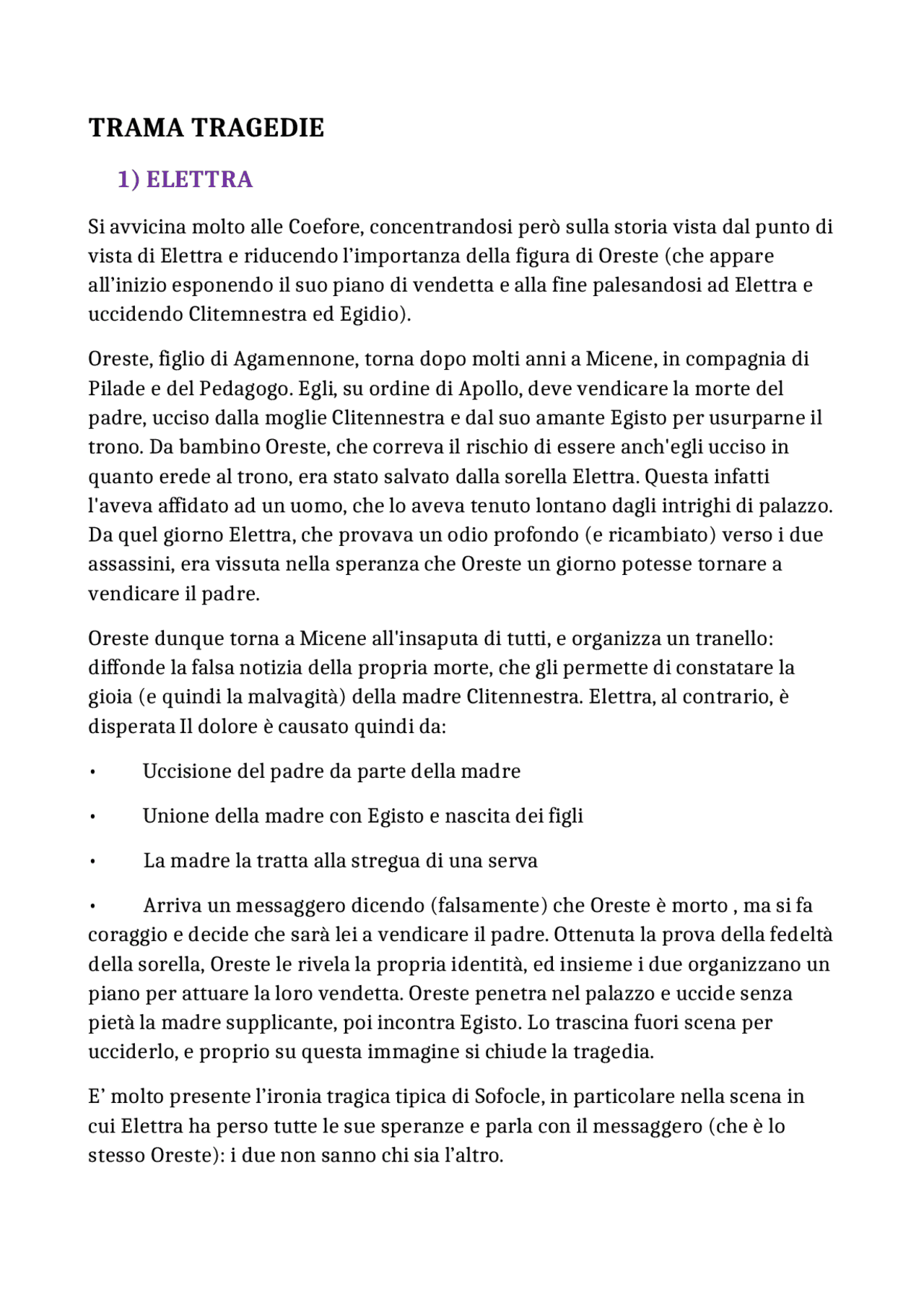 Riassunti delle trame delle tragedie di Sofocle | Schemi e mappe concettuali di Greco | Docsity