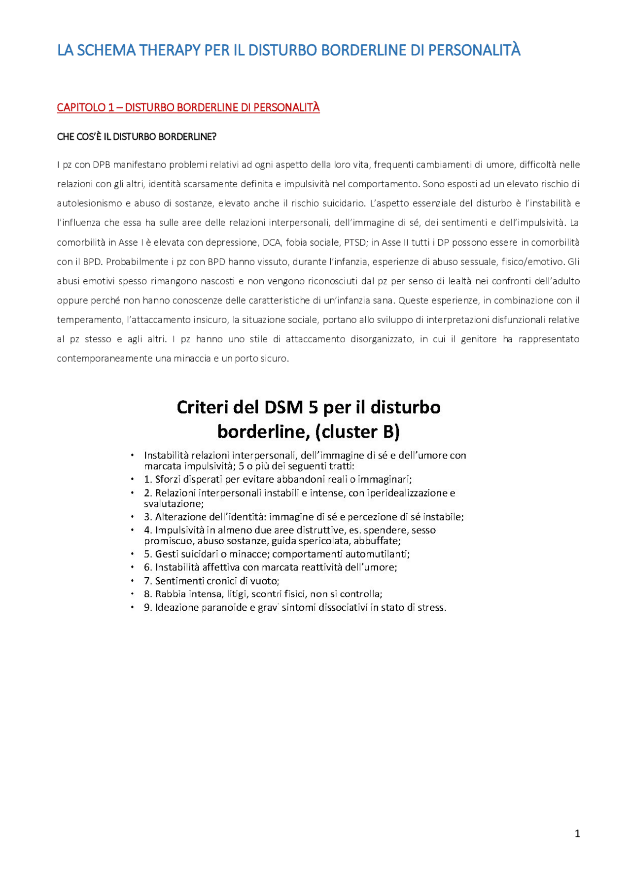 Riassunto di "LA SCHEMA THERAPY PER IL DISTURBO BORDERLINE DI ...