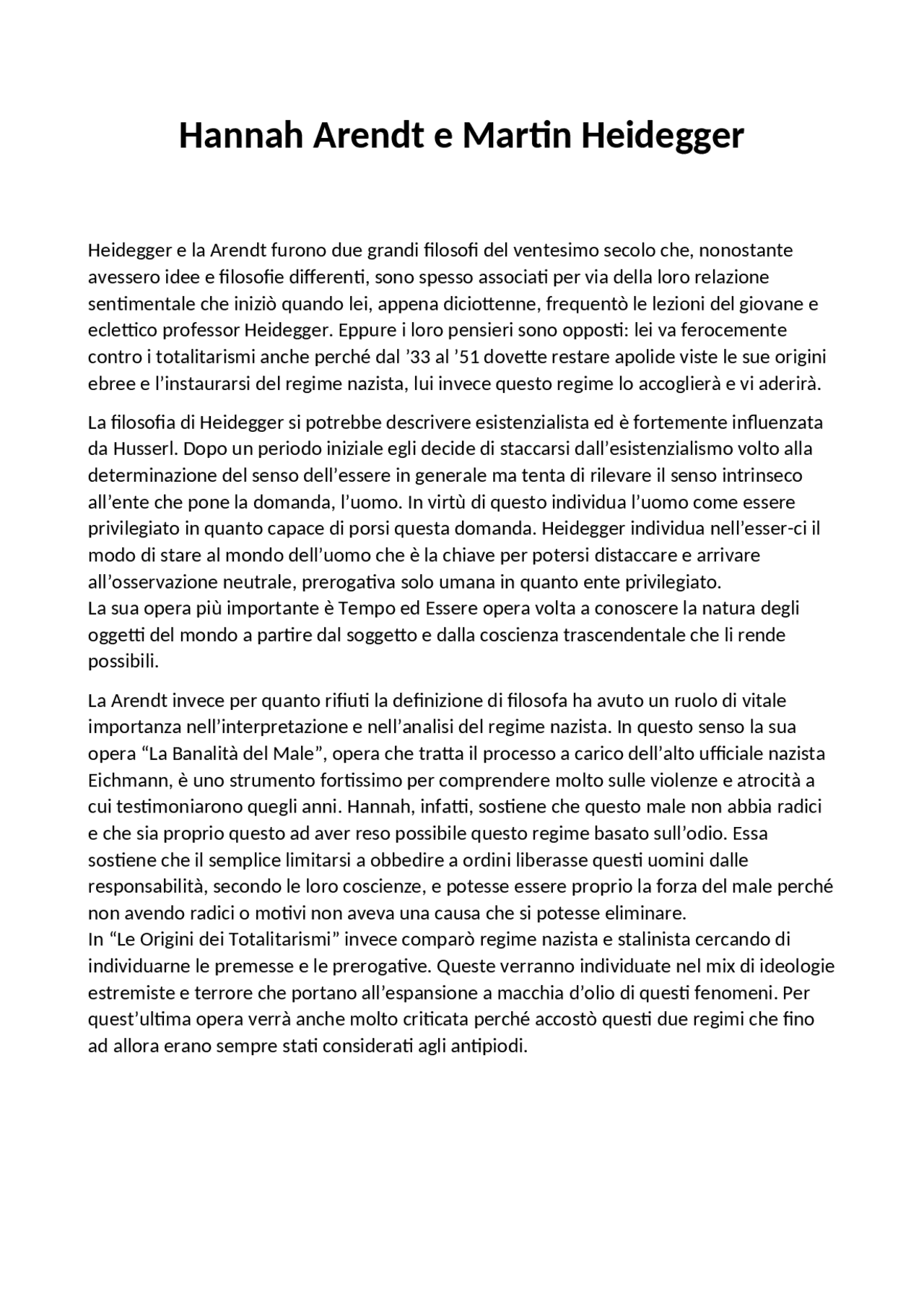 Riassunto Arendt E Heideger Schemi E Mappe Concettuali Di Filosofia