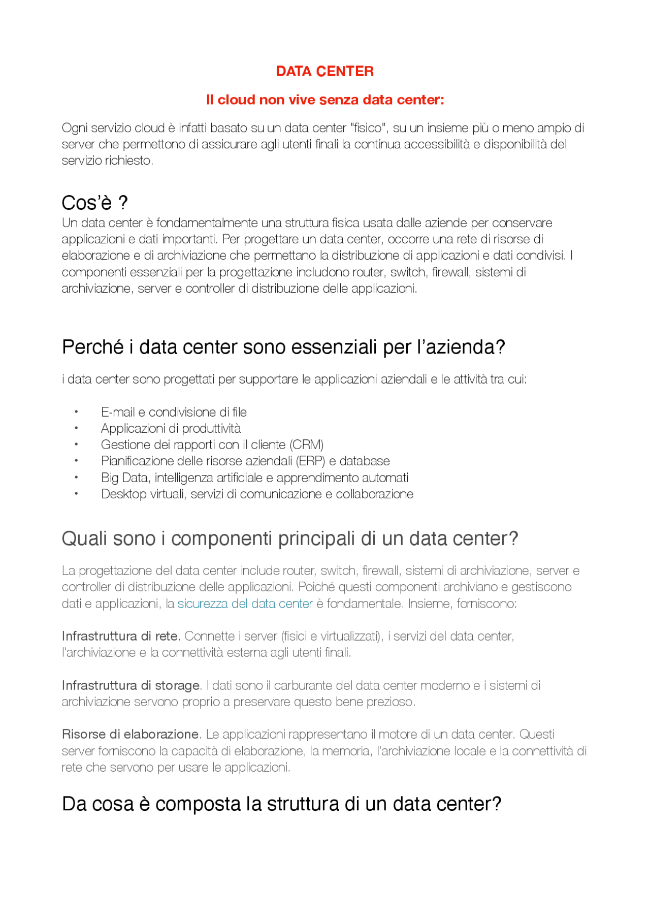 Data Center Sistemi E Reti Appunti Di Sistemi Di Reti Docsity