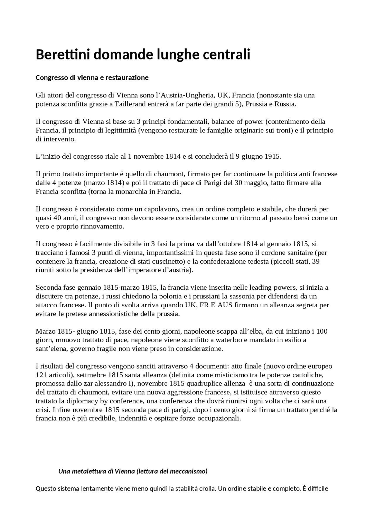 Domande Lunghe Esame Storia Delle Relazioni Berrettini Prove Desame
