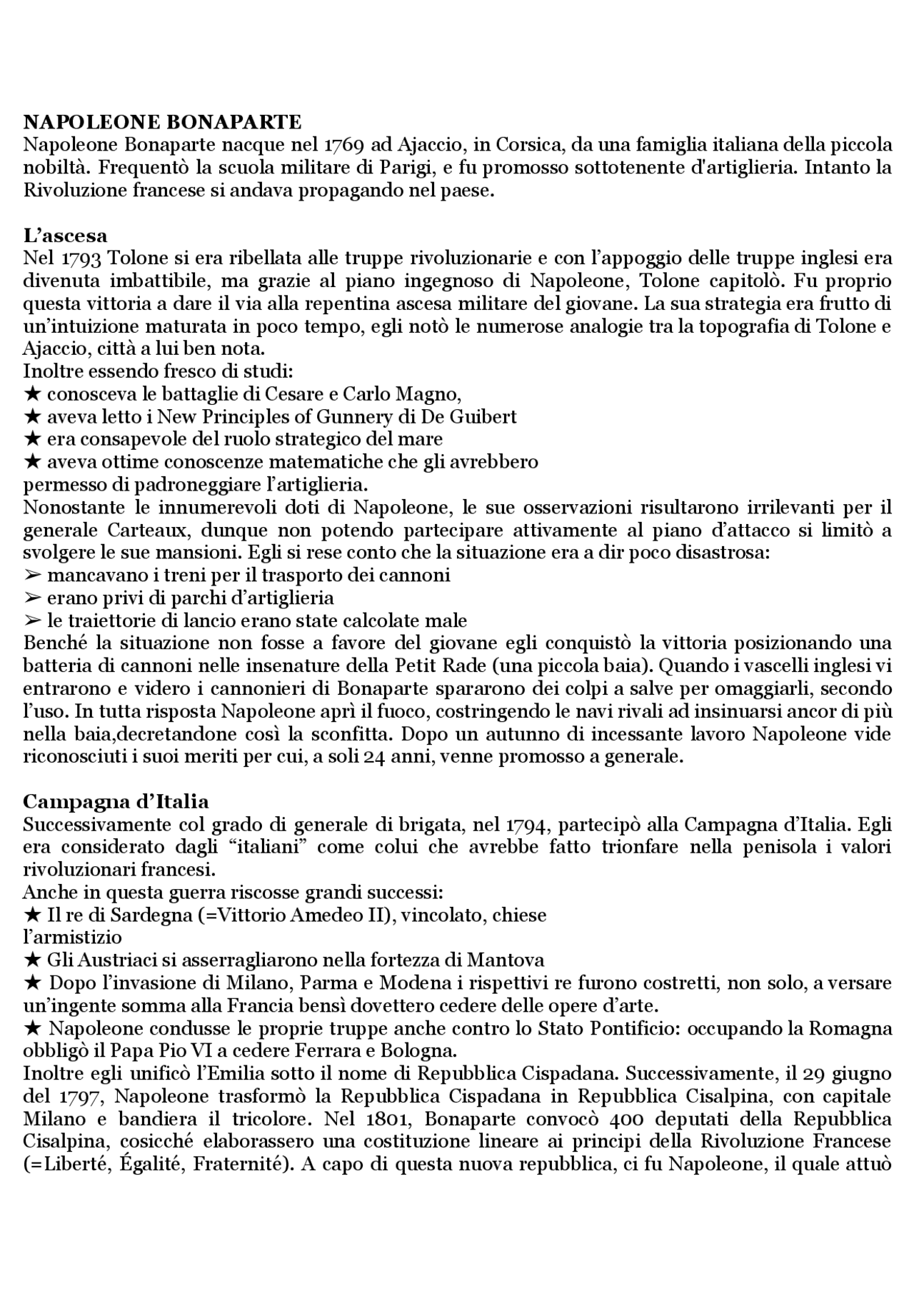 Napoleone e la sua ascesa | Appunti di Storia | Docsity