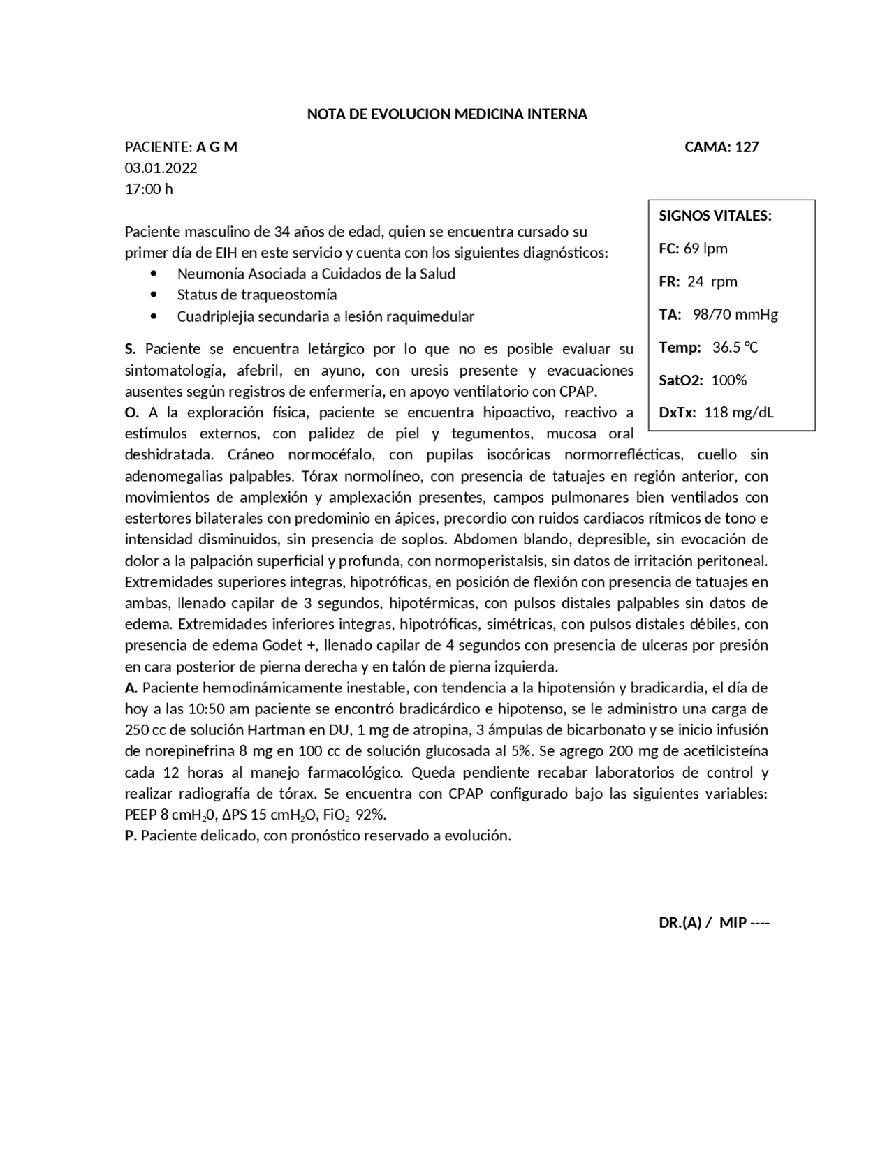 EJEMPLO DE FORMATO NOTA DE EVOLUCION HOSPITALIZACION MEDICINA INTERNA ...