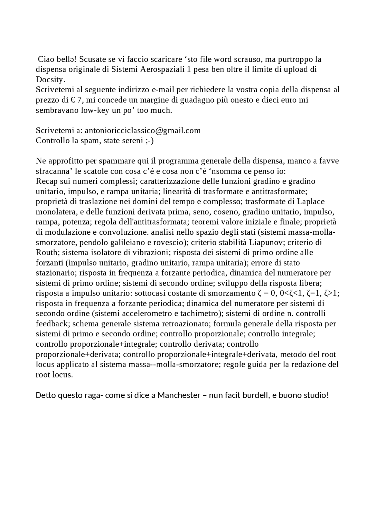 Programma Di Sistemi Aerospaziali 1 Appunti Di Ingegneria