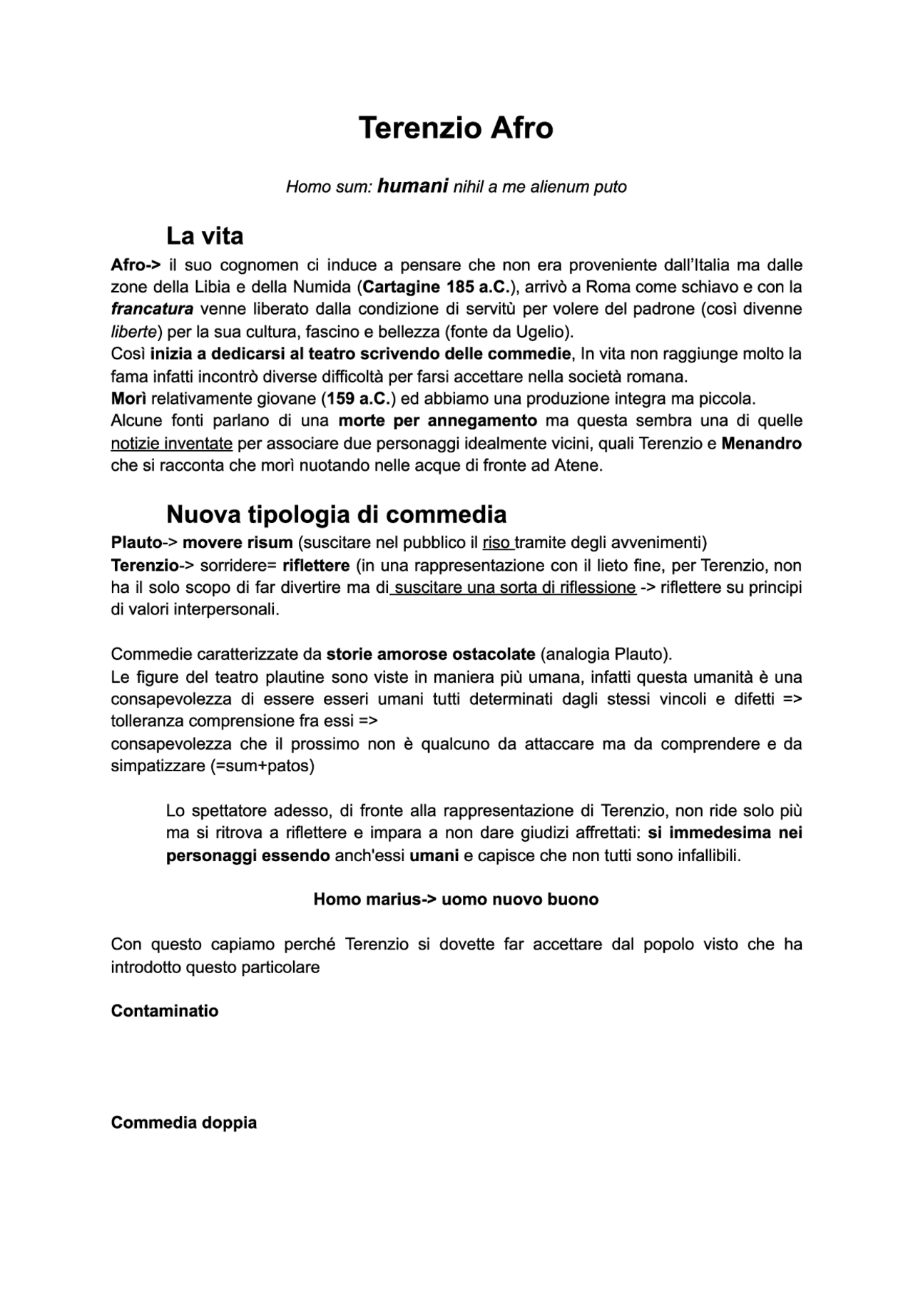Terenzio Afro: vita e la sua commedia | Appunti di Latino | Docsity
