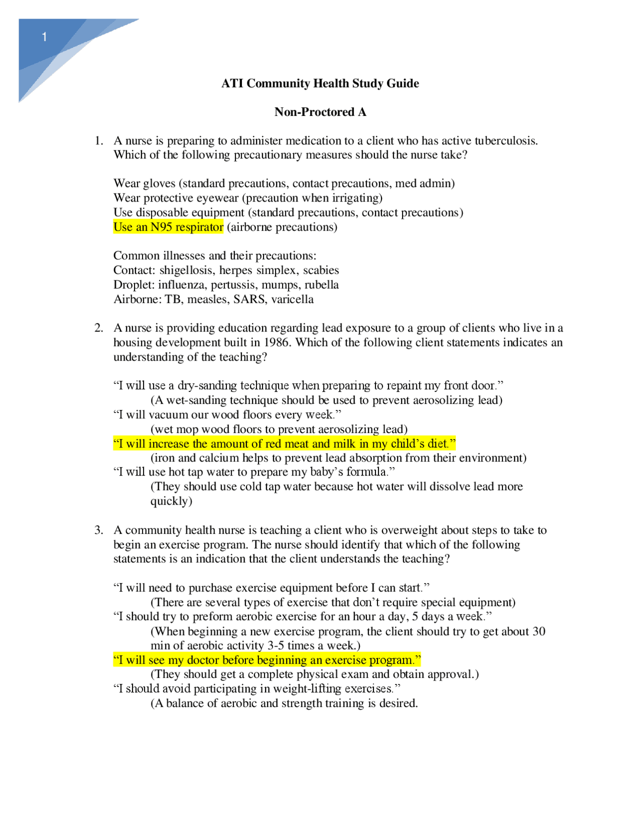 BIO 599 ATI Community Health Study Guide Updated | Exams Nursing | Docsity