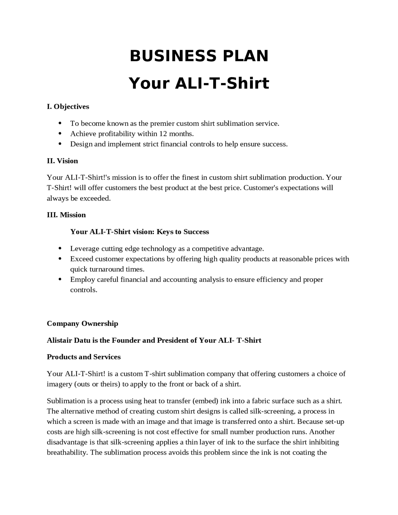 Your ALI-T-Shirt: A Business Plan for Custom Sublimation Services ...