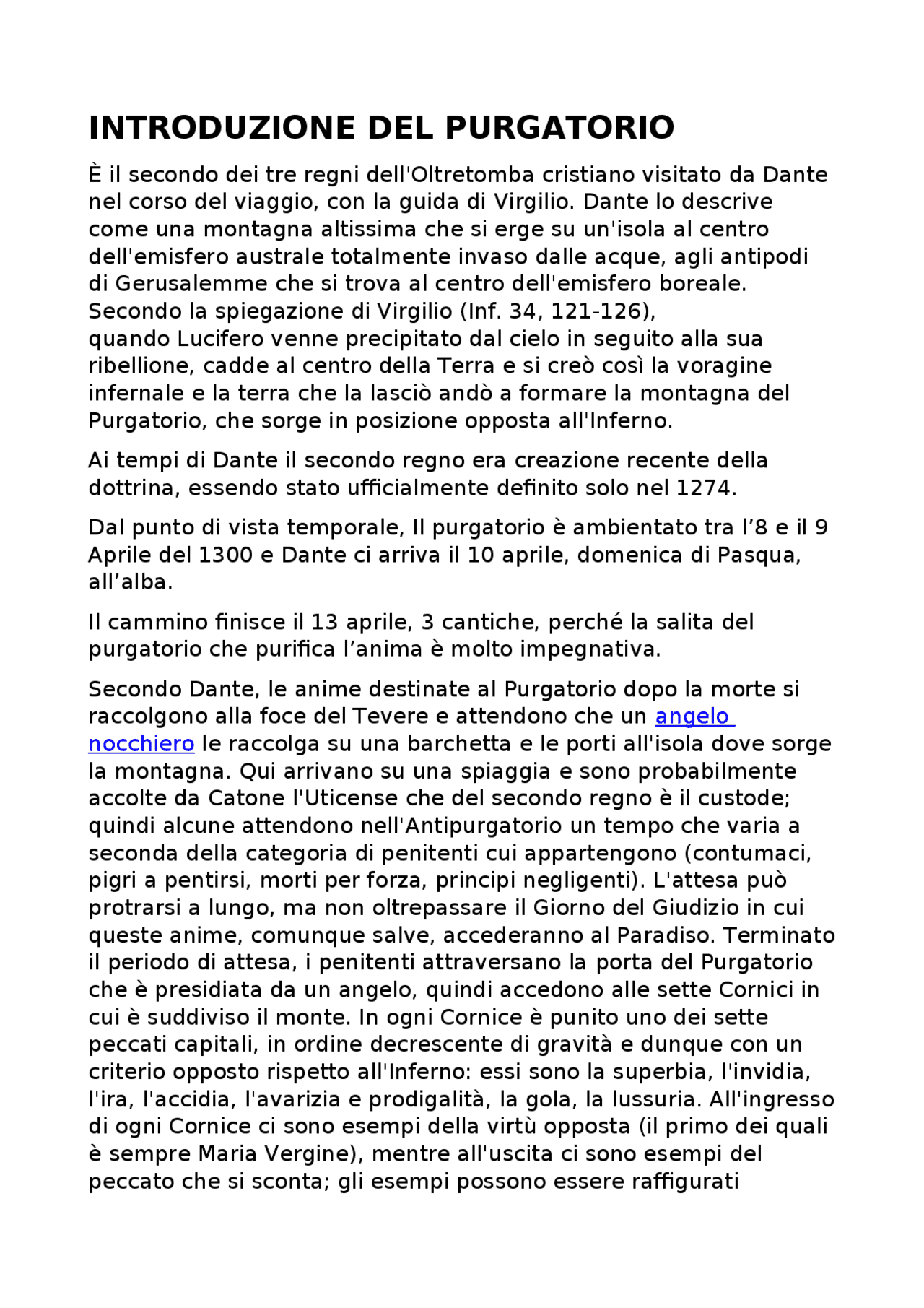 Introduzione purgatorio | Schemi e mappe concettuali di Italiano | Docsity