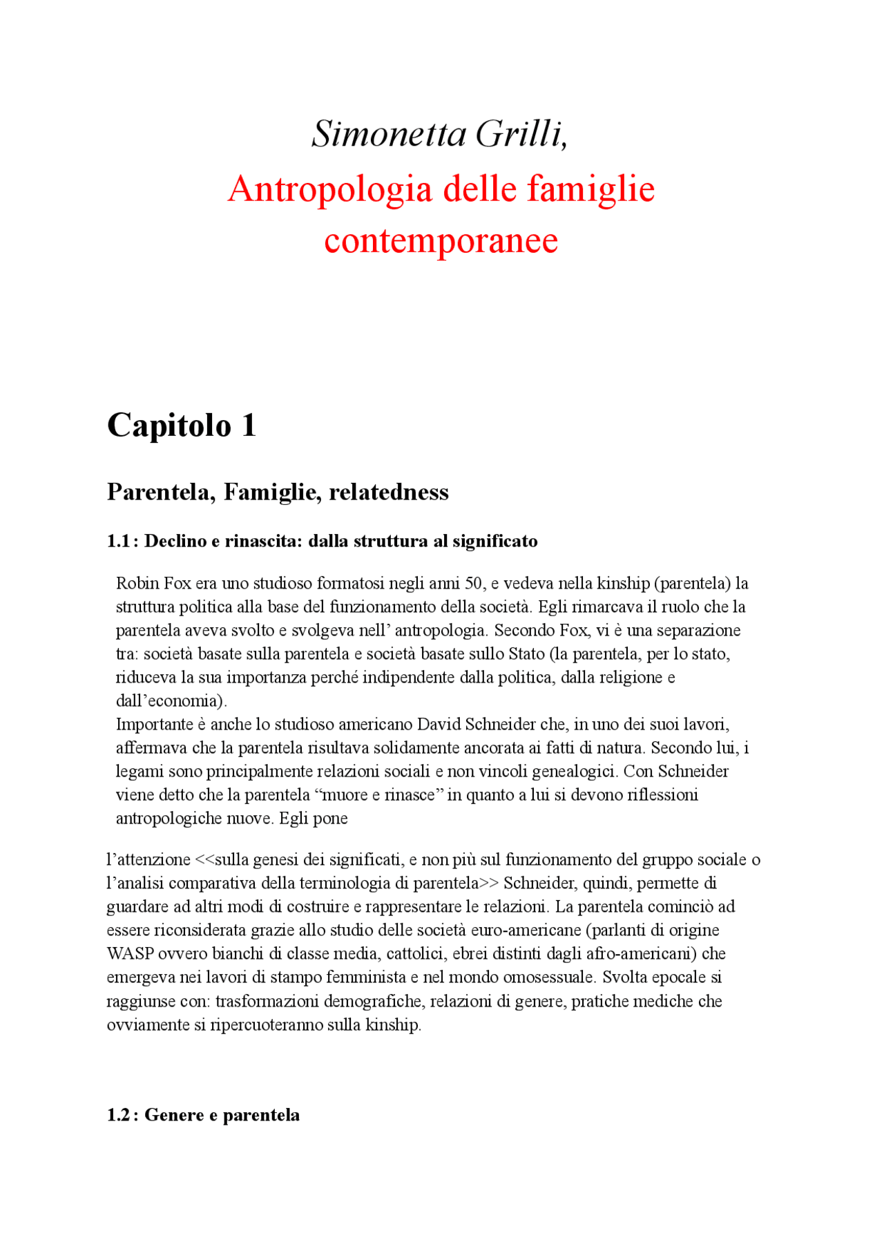 Simonetta Grilli, Antropologia delle famiglie contemporanee | Sintesi ...