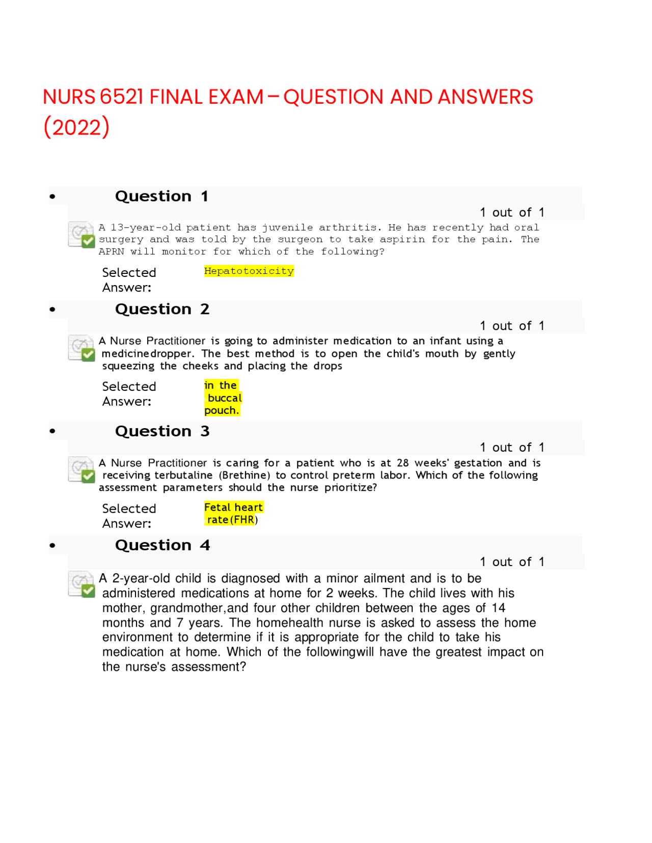 NURS 6521 FINAL EXAM – QUESTION AND ANSWERS (2022) ( ALREADY GRADED A ...