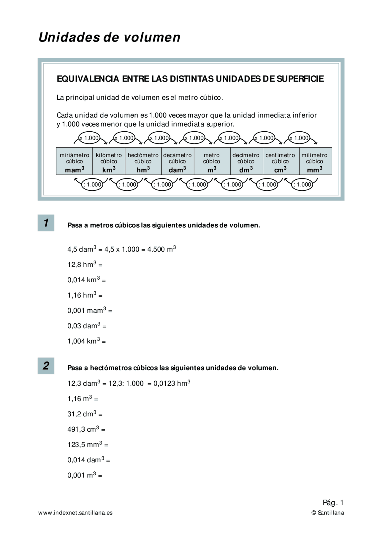 Unidades de volumen y capacidad | Ejercicios de Física | Docsity