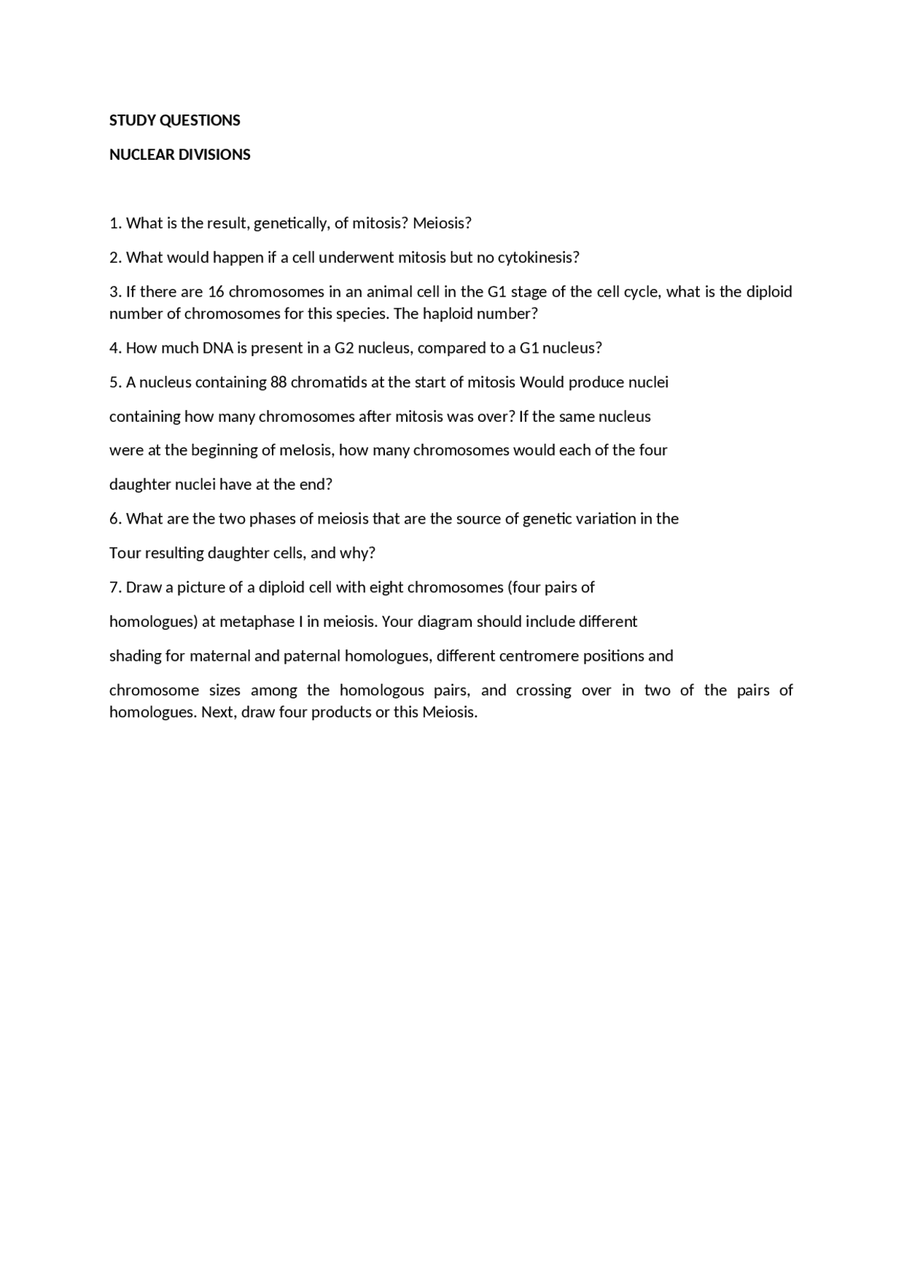 Study Questions For Nuclear Division Exercises Biology Docsity Study Questions For Nuclear Division Exercises Biology Docsity