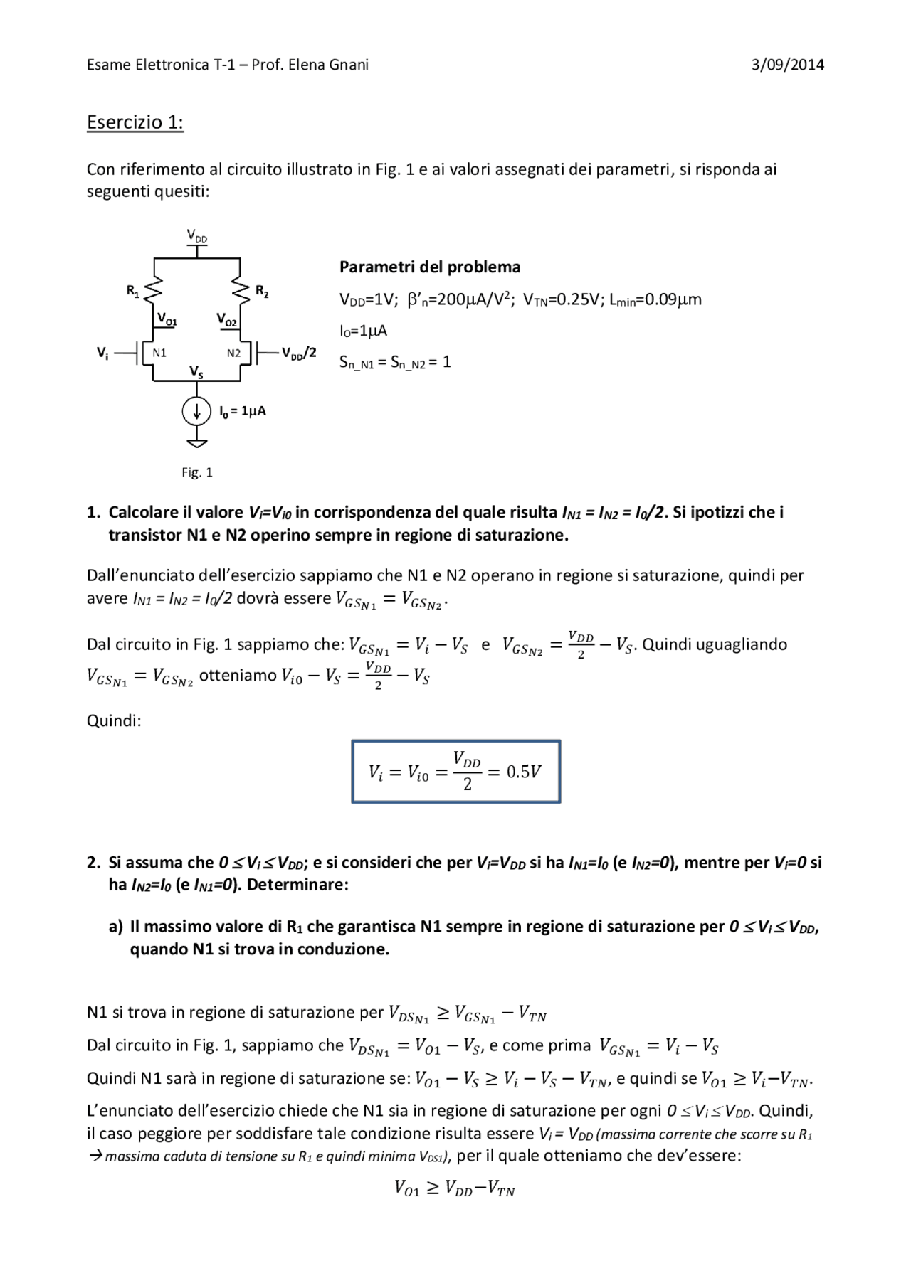 Esercizi di elettronica 1 | Prove d'esame di Elettronica I | Docsity