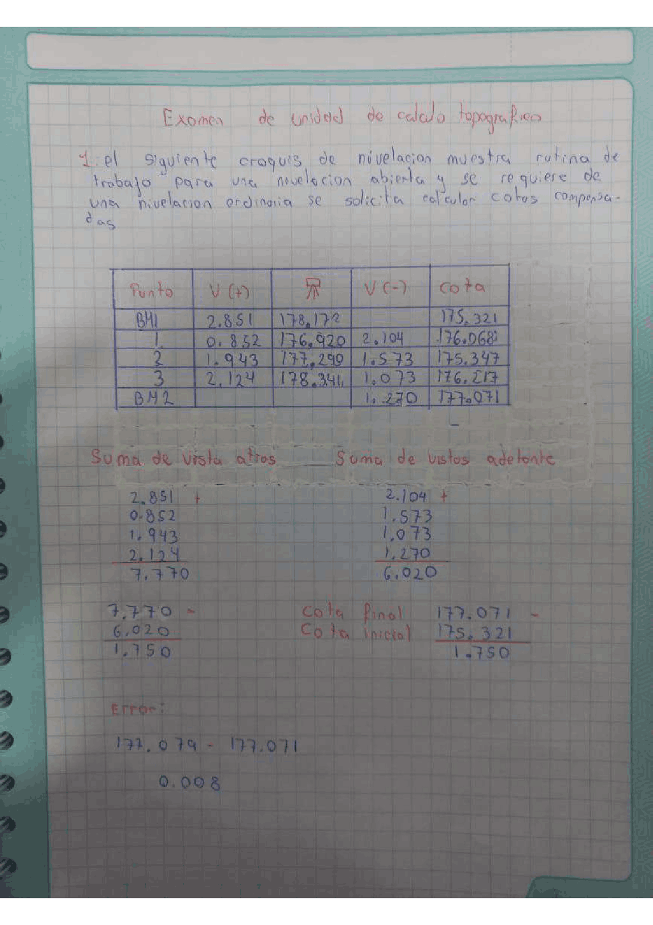 Practica calificada de topografia | Ejercicios de Topografía | Docsity