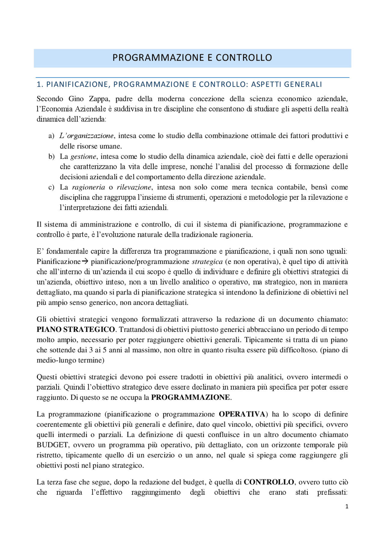 APPUNTI COMPLETI DI PROGRAMMAZIONE E CONTROLLO DEGLI ENTI FINANZIARI | Appunti di Programmazione ...