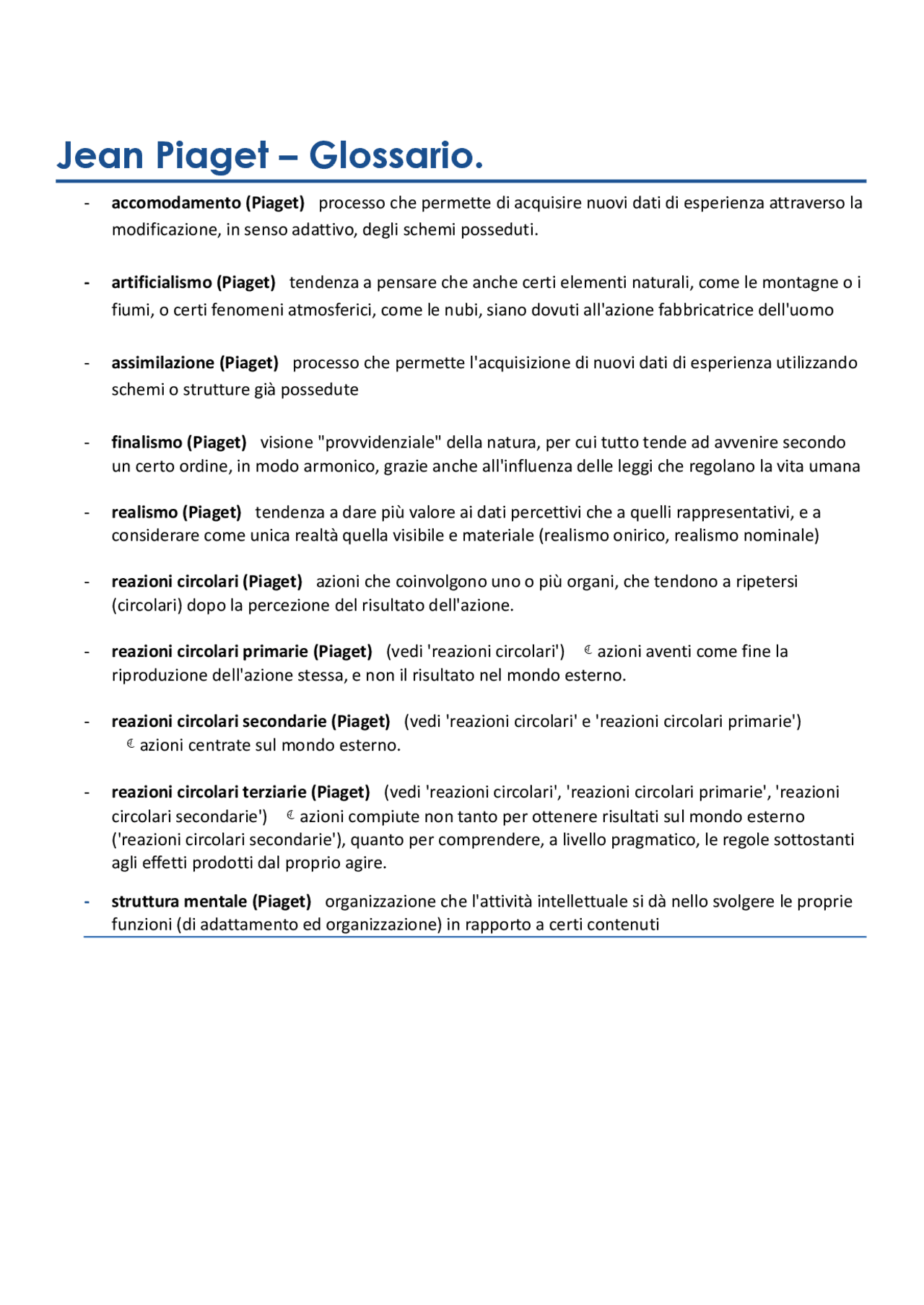 Glossario Jean Piaget Formulari Di Filosofia Docsity